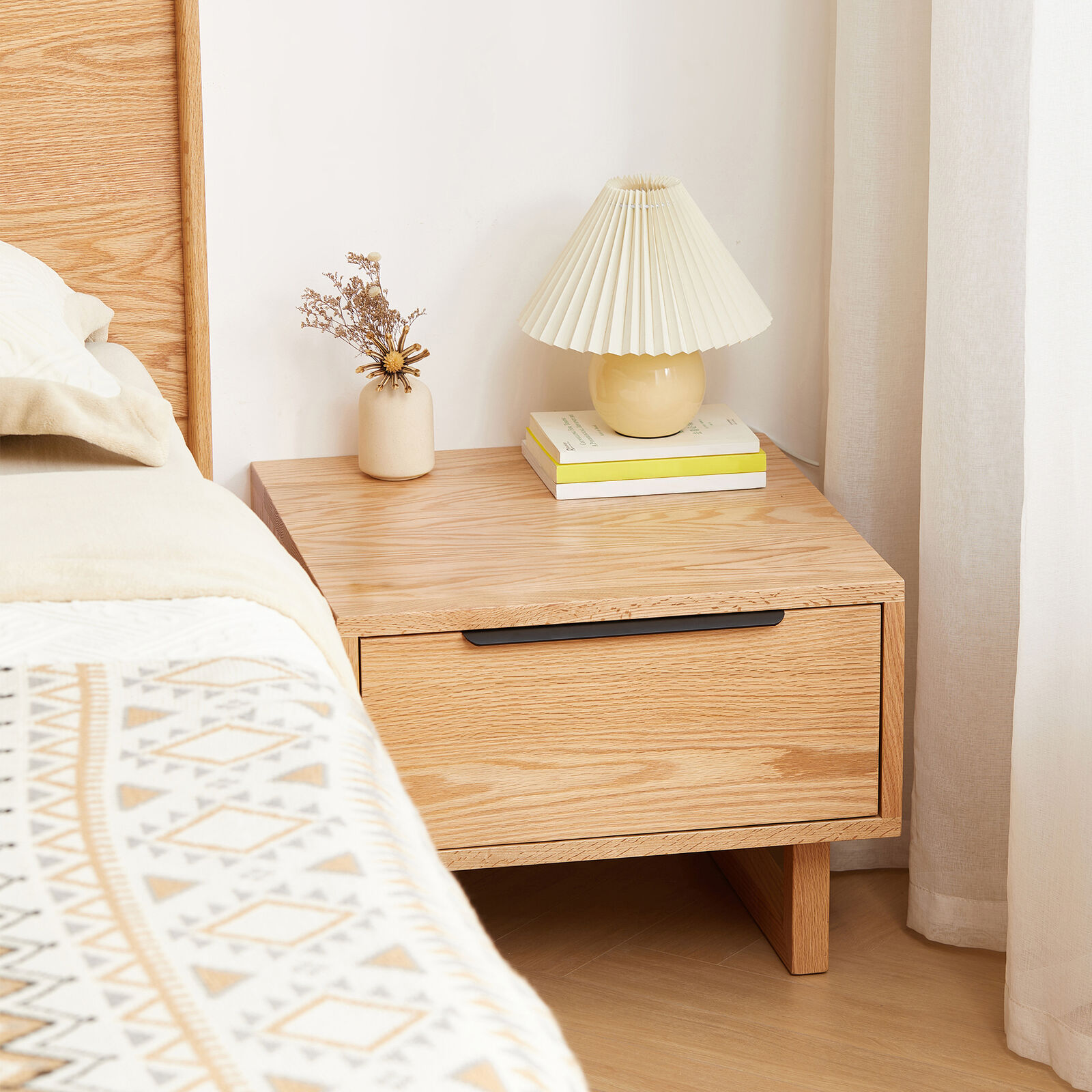 American Solid Oak Wood Bedside Table, Side Storage End Table w/ Drawer ...