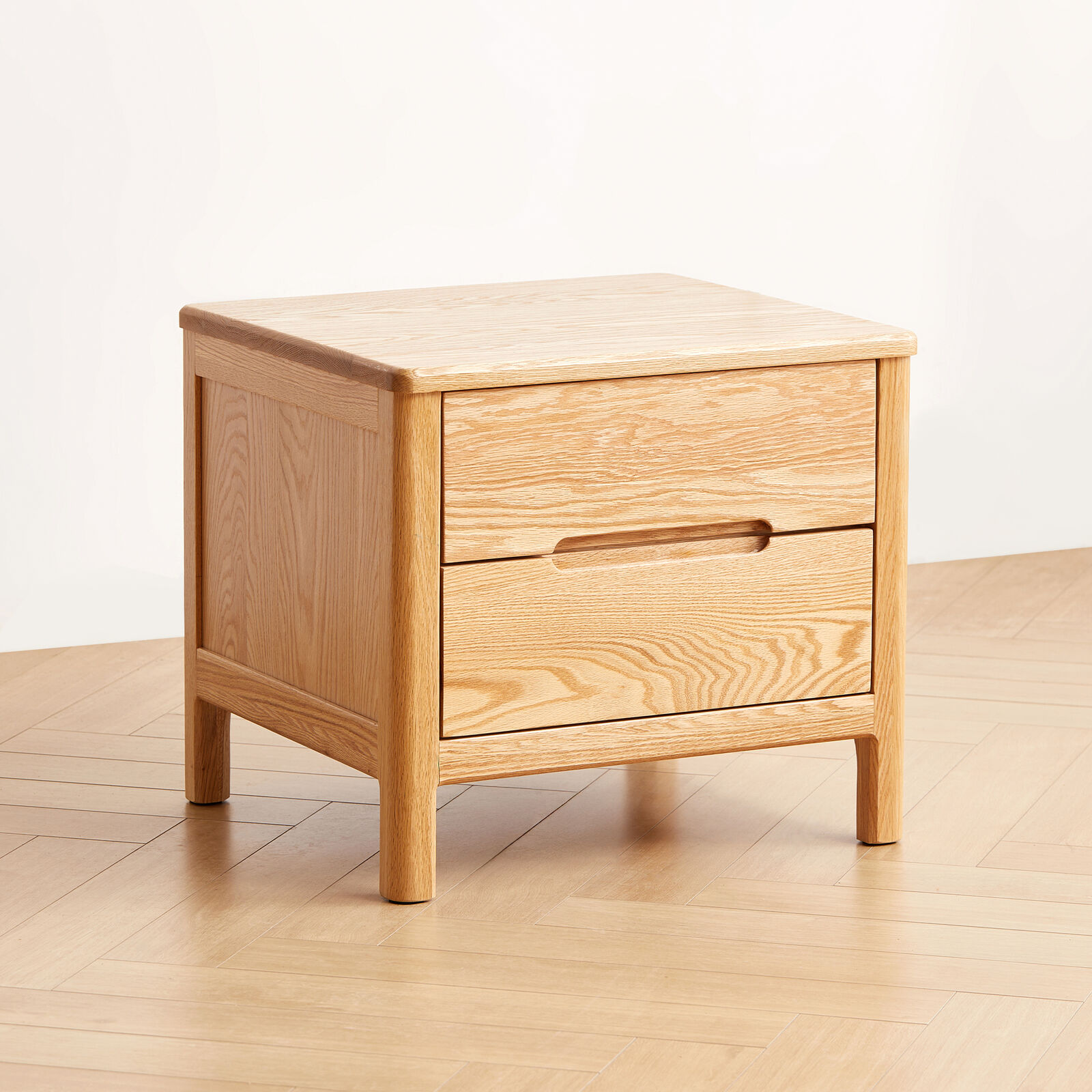 American Solid Oak Wood Bedside Table, Side Storage End Table w/ 2 ...
