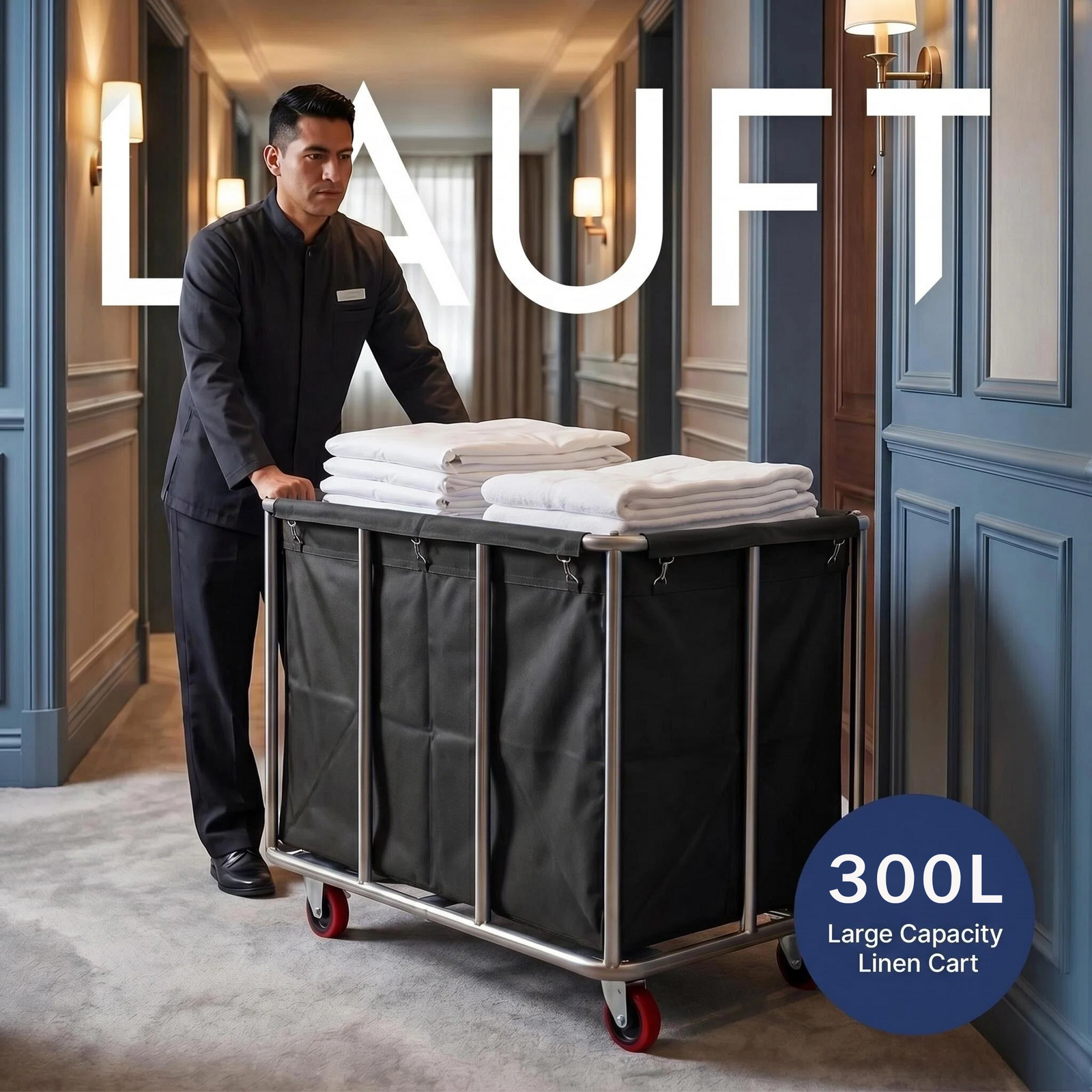 Lauft 300L Heavy Duty Laundry Trolley , XL Linen Skip Washing Hamper ...