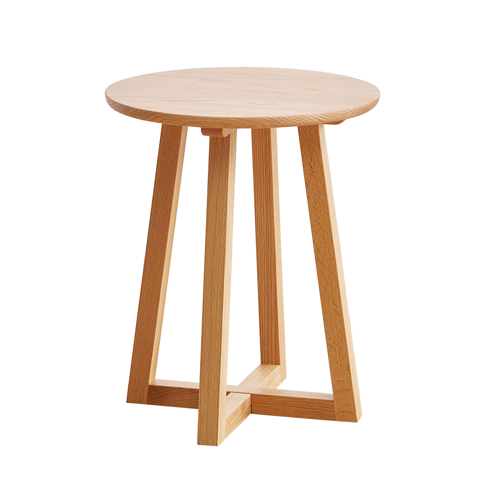 American Solid Oak Wood Round Side Table, Tripod End Table w/ Sturdy Cross-Leg Base, Minimalist Nigh