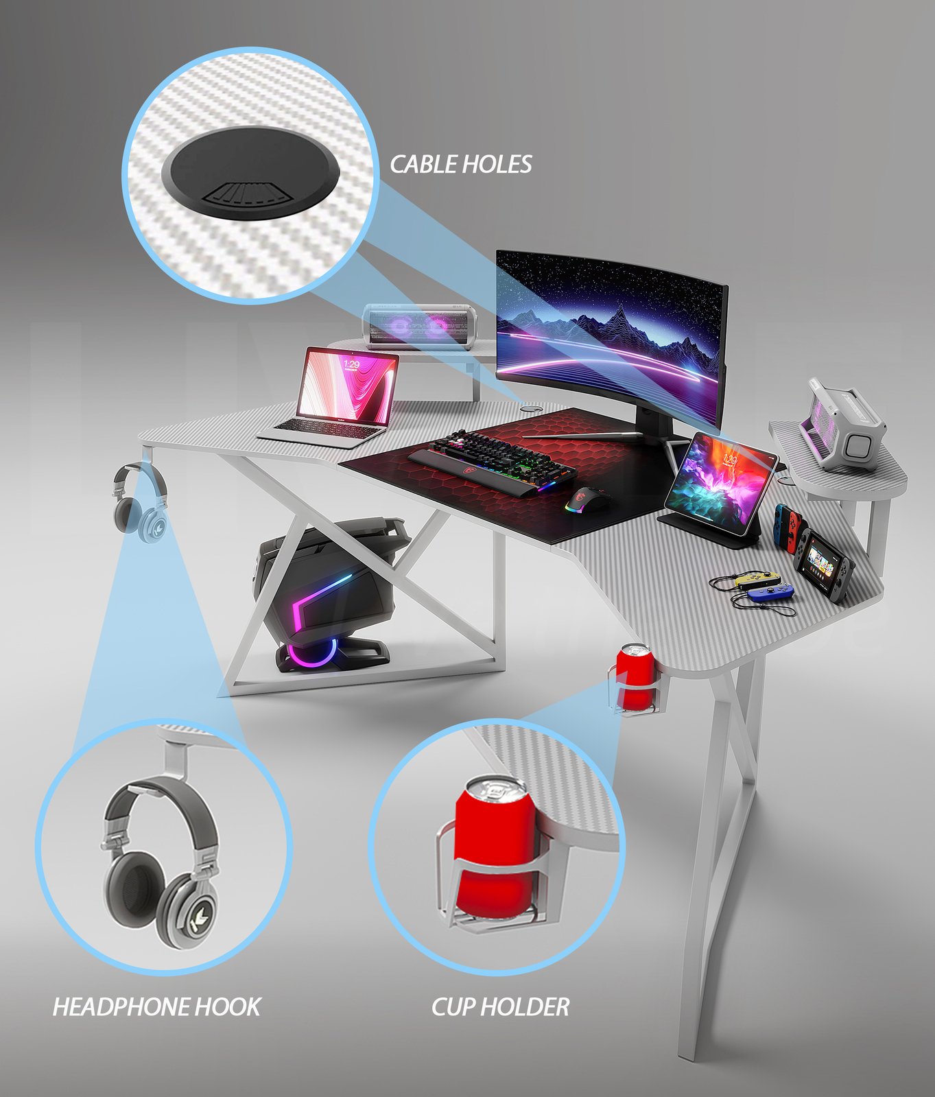 MIUZ Gaming Desk Large Size Gaming Waterproof Office Desk Carbon Fiber ...
