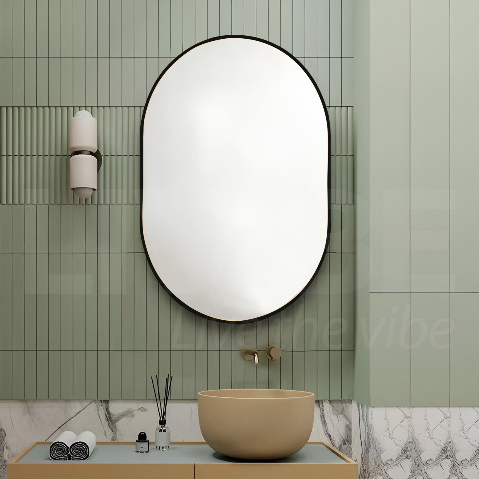 MIUZ Oval Frame Wall Mirror Bathroom Shower Shave Vanity Make Up Mirror ...