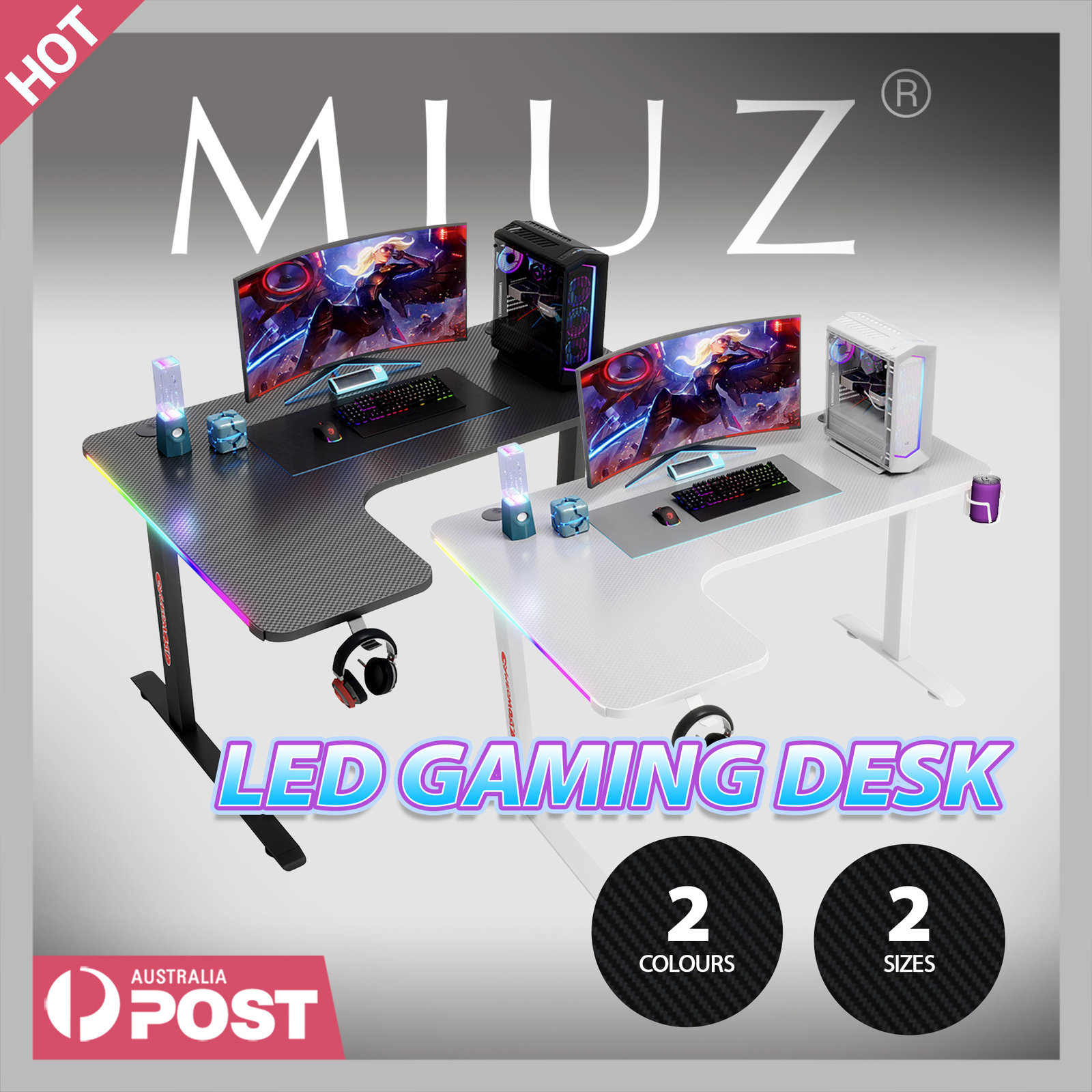 MIUZ RGB LED Gaming Desk Computer Home Office Writing Desk Racer Table