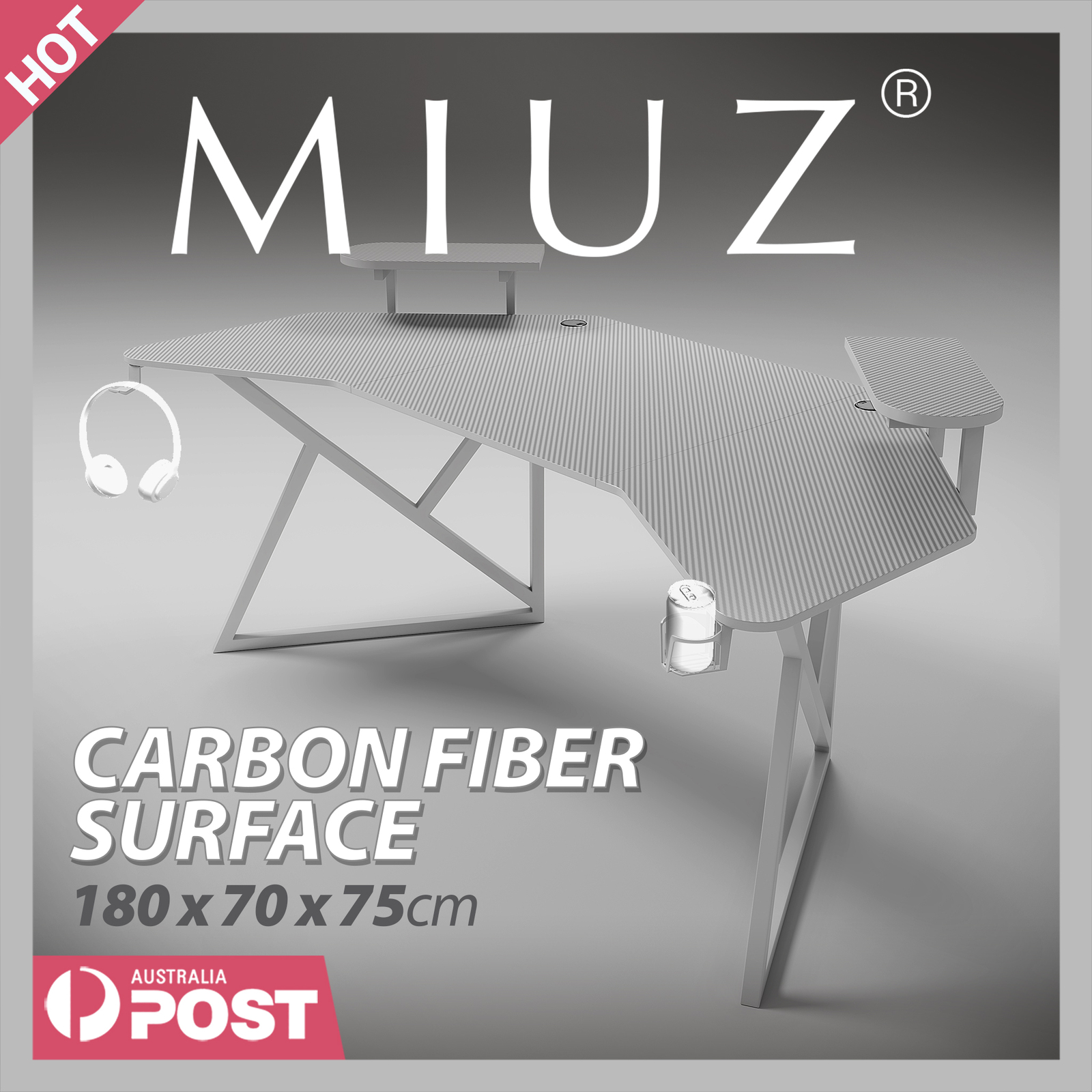 MIUZ White Gaming Desk Large Size Computer Gaming Office Desk Carbon ...