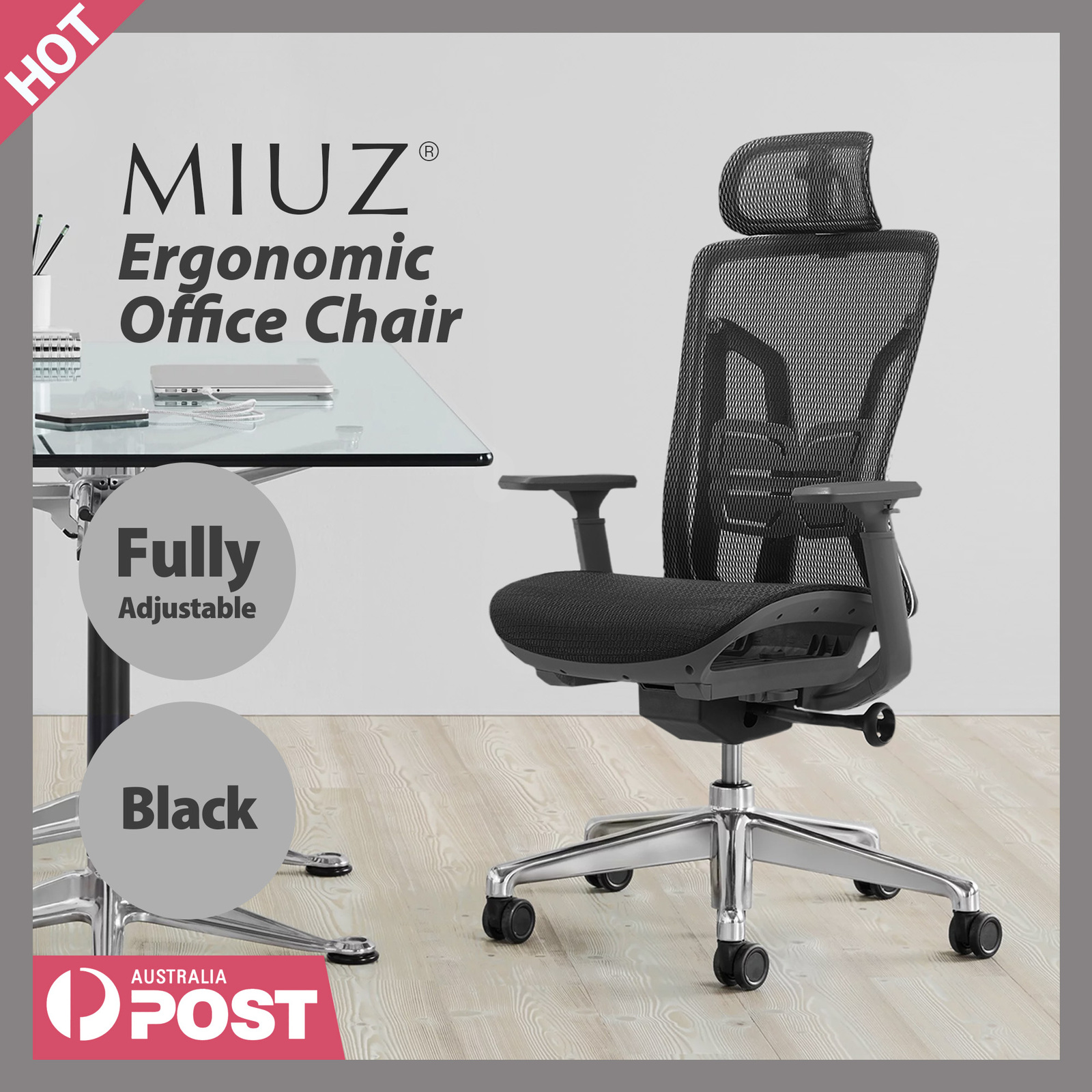 MIUZ Ergonomic Mesh Office Chair Executive Chairs Study Computer Gaming ...
