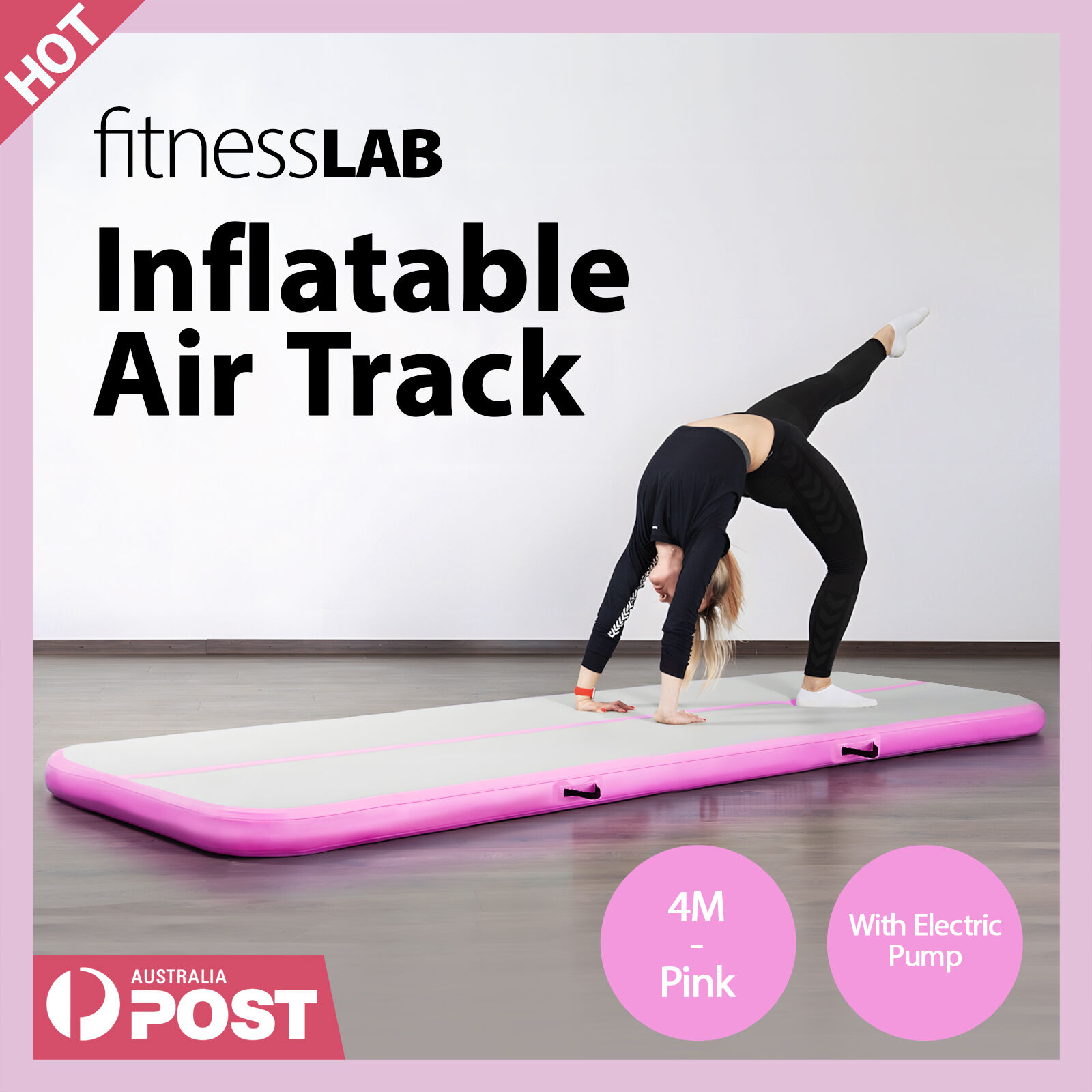 4M Pink Inflatable Airtrack Gymnastics Tumbling Mat Electric Pump Air ...