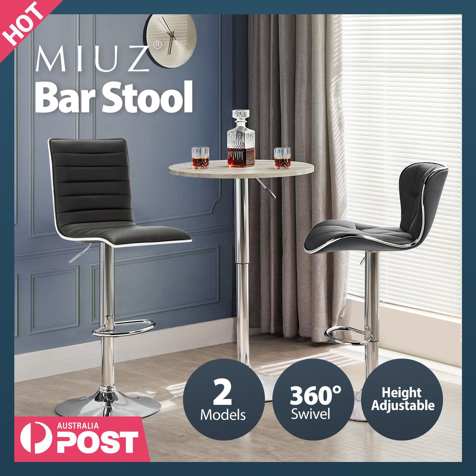 PU PVC Leather Bar Stools Kitchen Salon Chair Swivel Hydraulic Bar ...