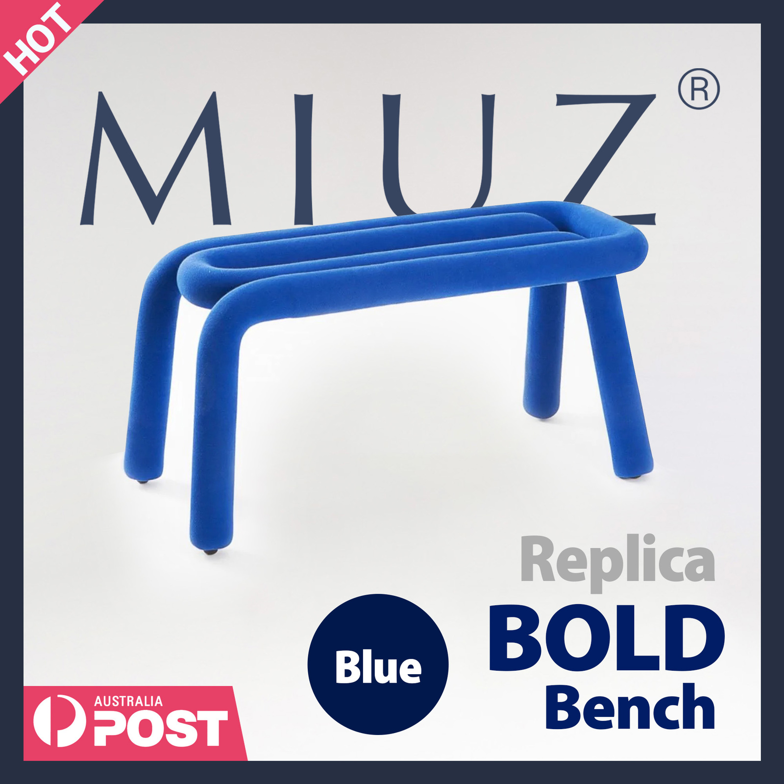 MIUZ Replica Bold Bench Designer Seat Living Room Entryway Furniture - Blue