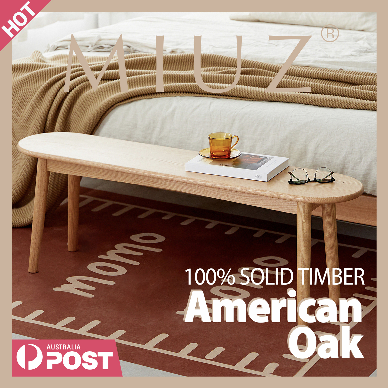 MIUZ Dining Bench Solid Timber American White Oak Wood Kitchen Entryway ...