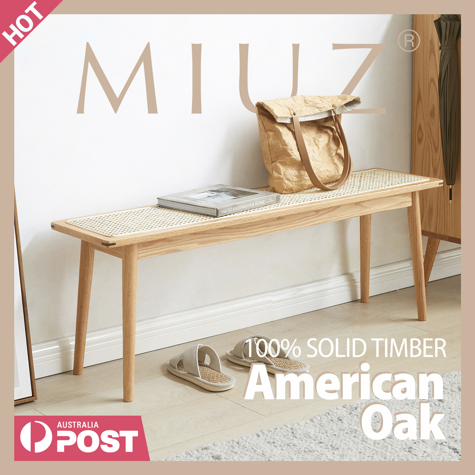 MIUZ Dining Bench Solid Timber American White Oak Wood Kitchen Entryway ...