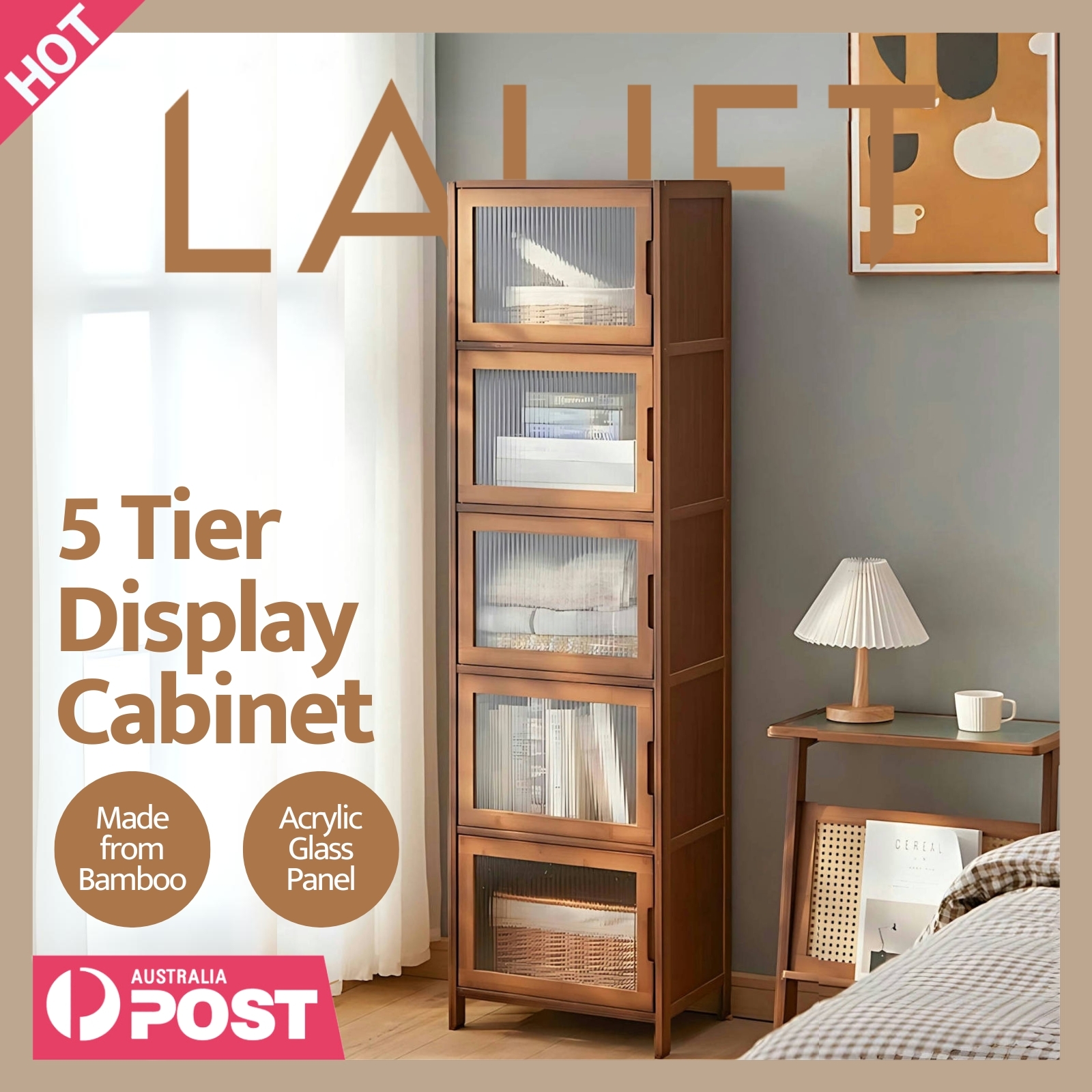 5 Layer Storage Shelf Display Cabinet Cupboard Bookshelf Side Cabinets