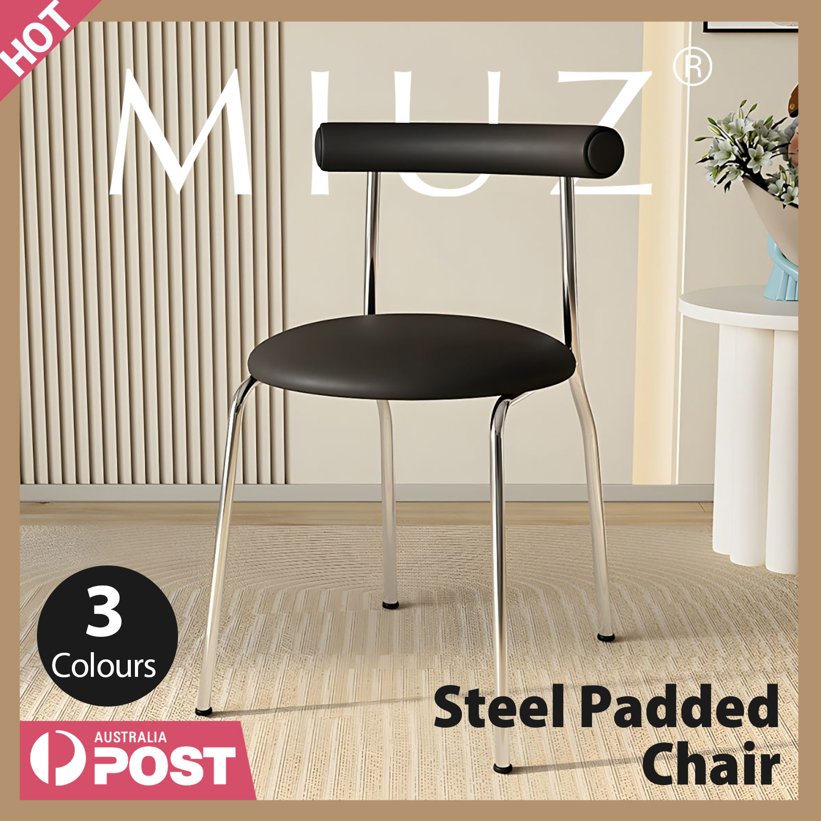MIUZ Modern PU Leather Dining Chair Padded Armless Side Chair Steel Frame