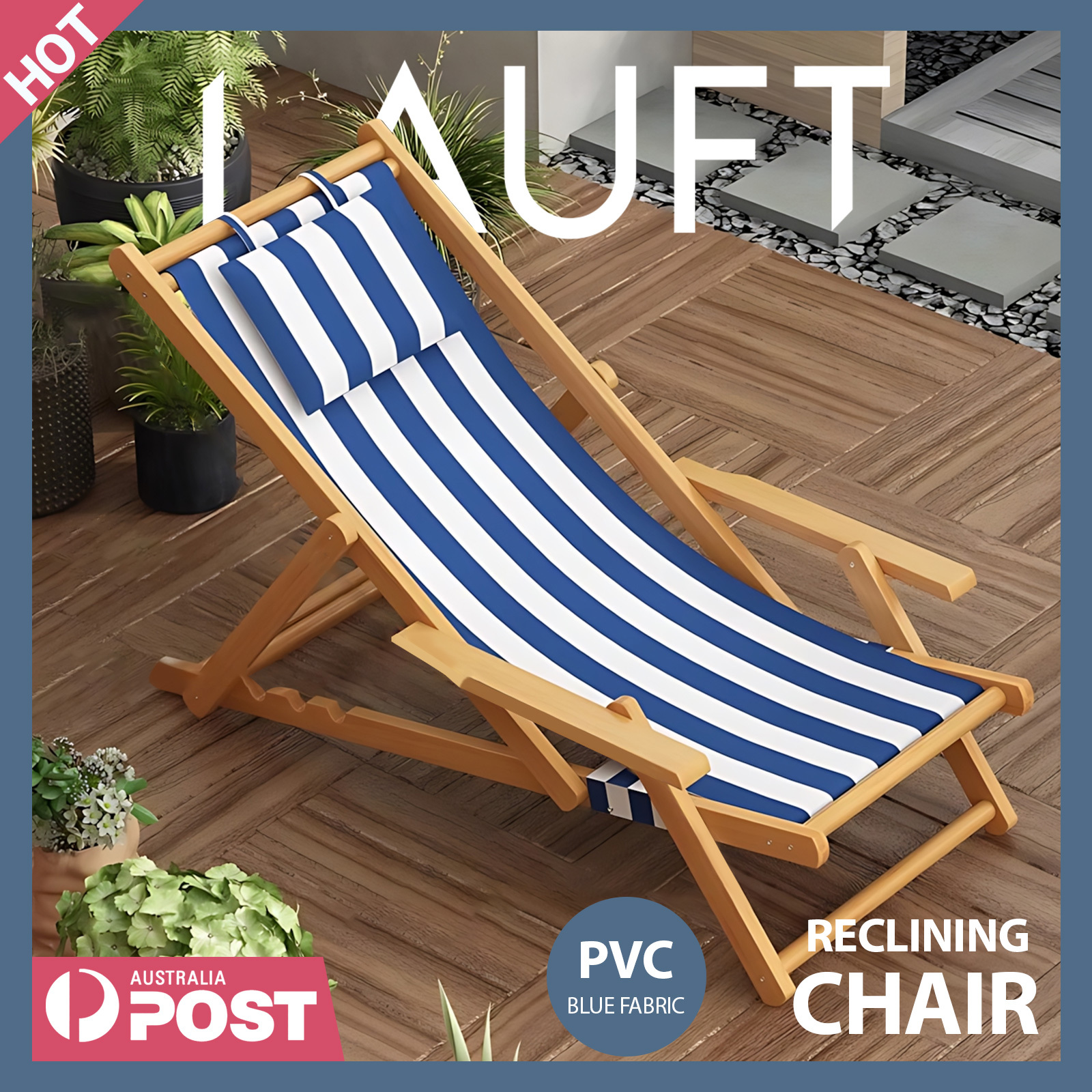 Outdoor Sun Lounge Deck Chair Folding Wooden Patio Poolside Beach ...