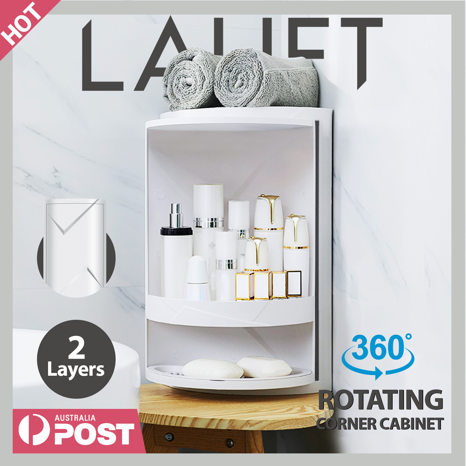 2 Layer 360 Degree Rotating Corner Bathroom Shelf Storage Caddy Rack Vanity