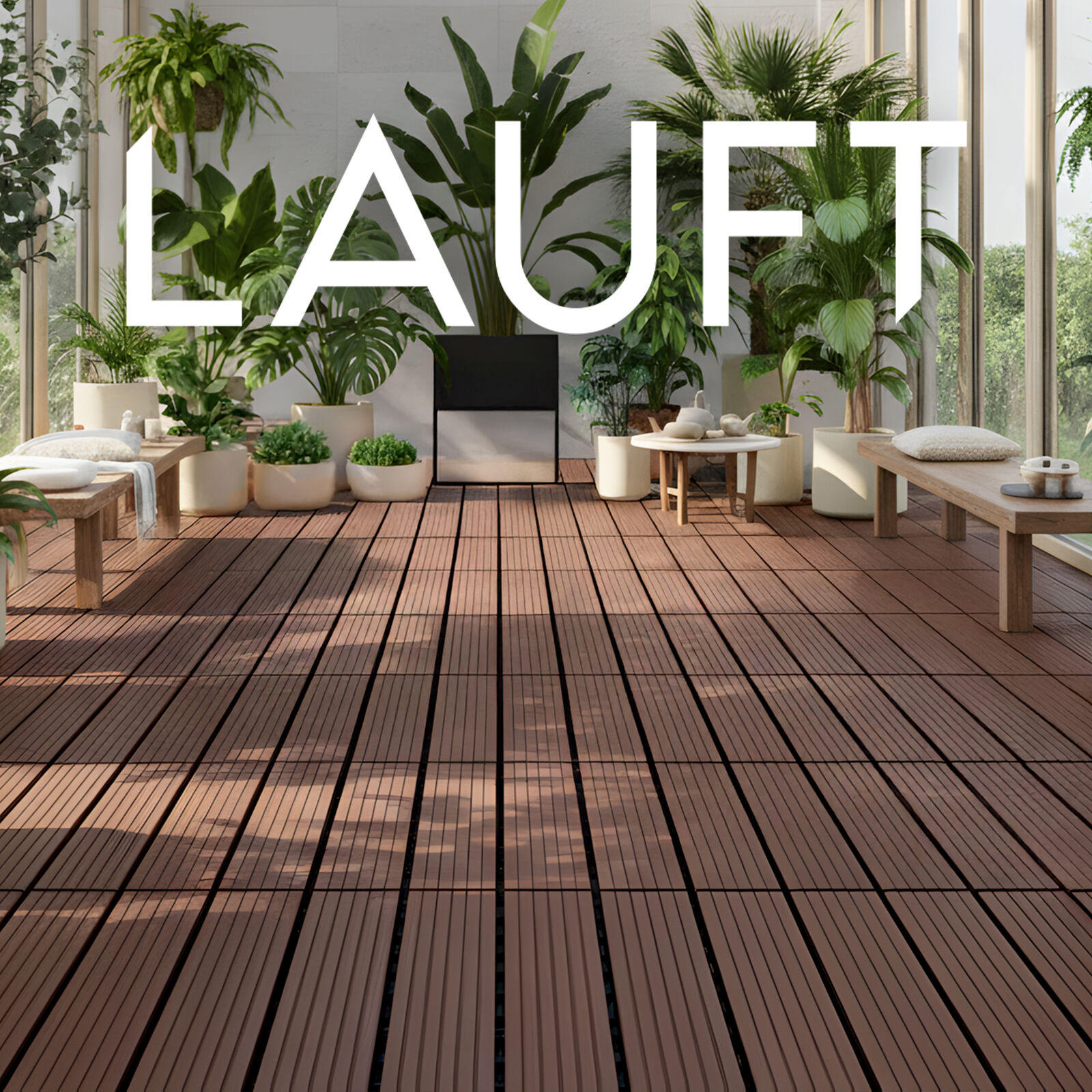 10x 4 Slats Light Brown WPC Deck Tiles,30×30cm Interlocking Outdoor ...