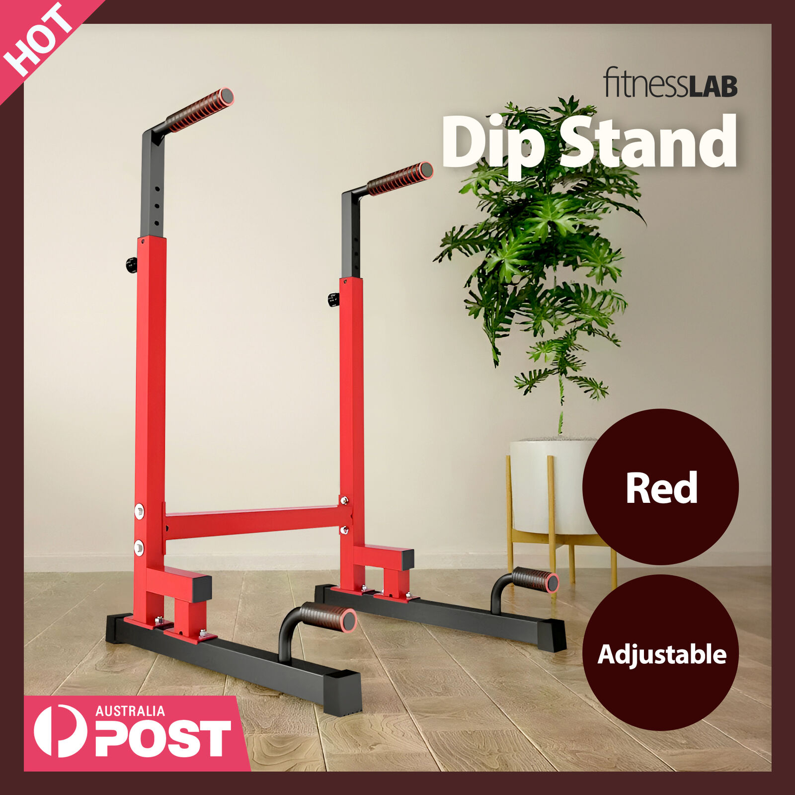 Dip Stand Heavy Duty Dip Station Adjustable Dip Parallette Push Bar - Red