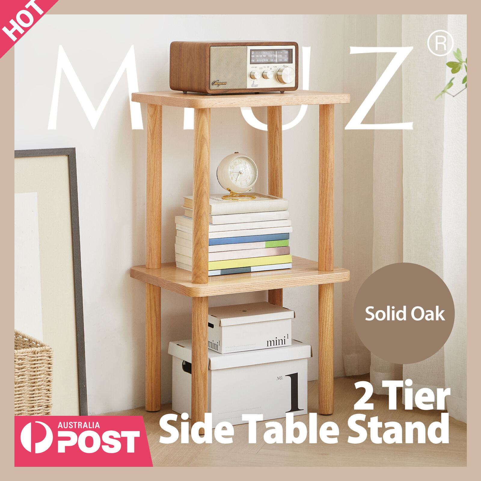 2 Tier Solid Oak Tall Side Table Display Rack Shelf Bookstand Storage ...