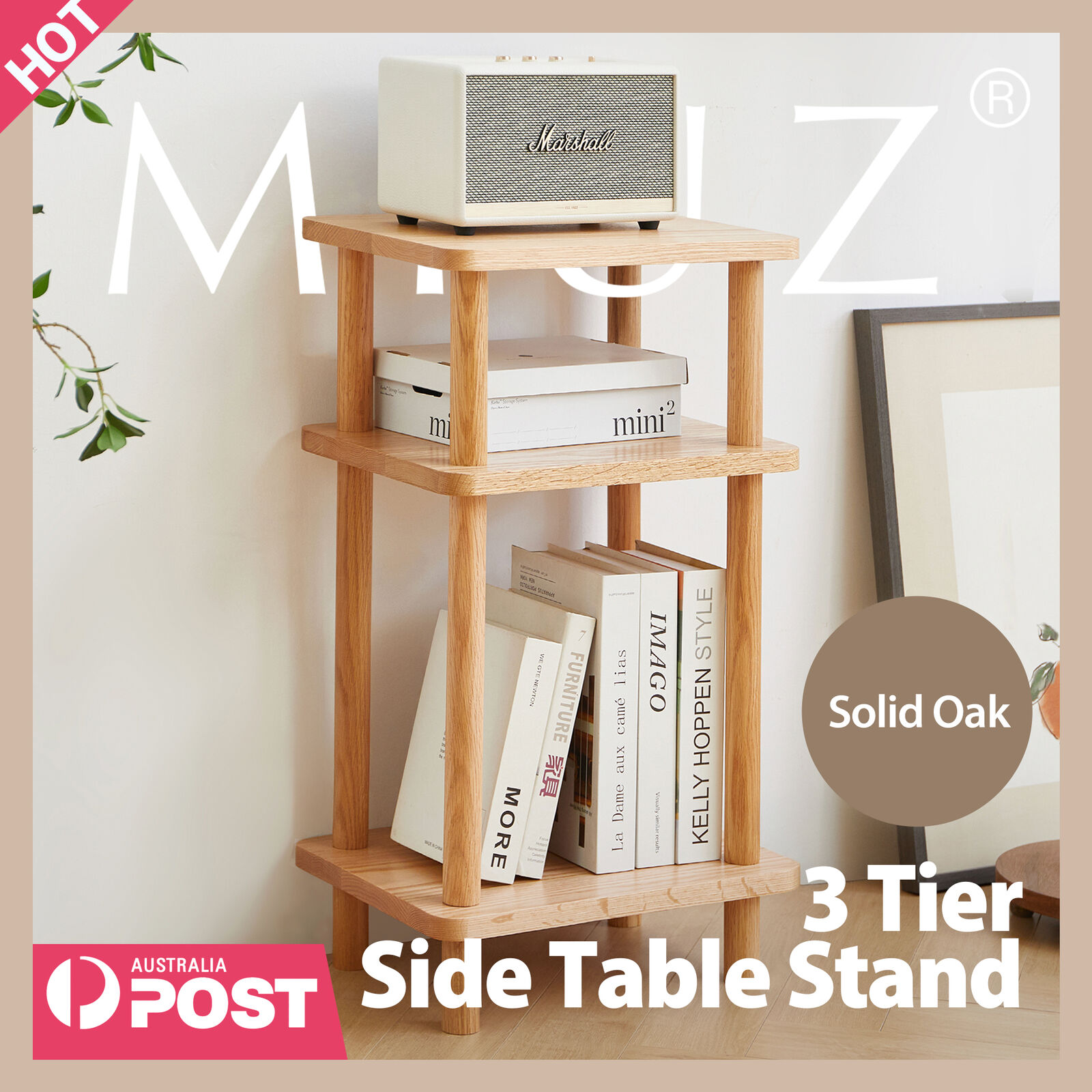 3 Tier Solid Oak Tall Side Table Display Rack Shelf Bookstand Storage ...