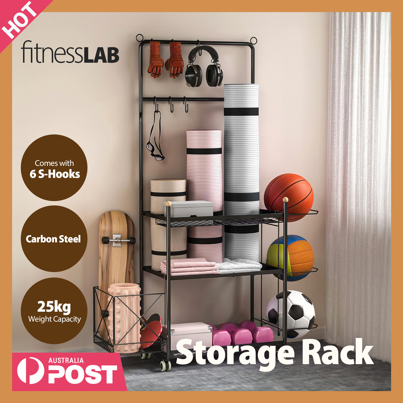 Storage Rack Holder Garage Sports Ball Display Organizer Trolley Cart Steel