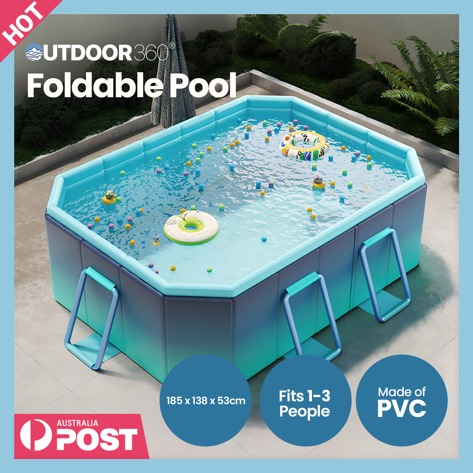 1.8M Swimming Pool Foldable Above Ground PVC Pool Kids Adult Outdoor Pool