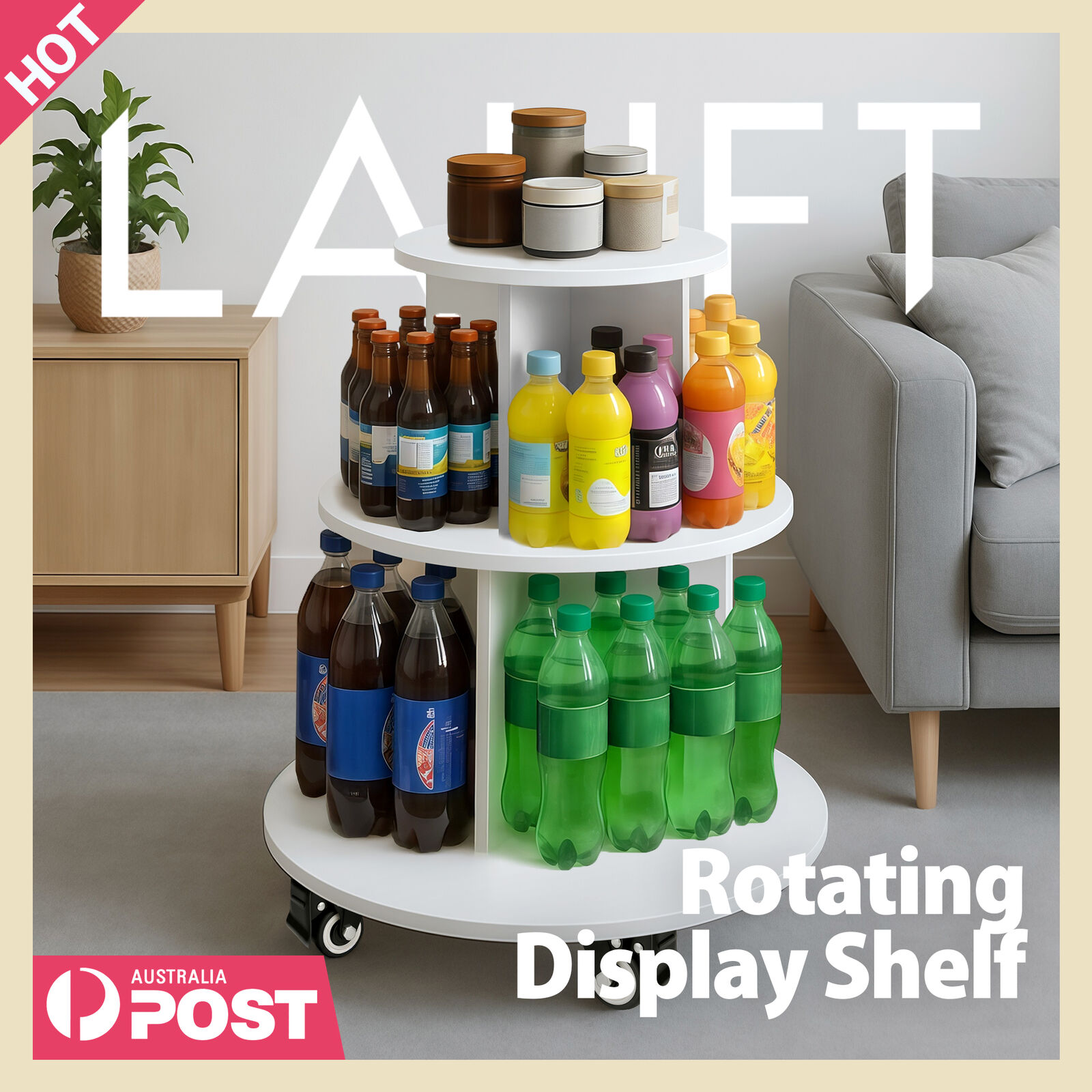 3-Tier Round Display Shelf Organizer Rack Sectioned Shelving 360 ...