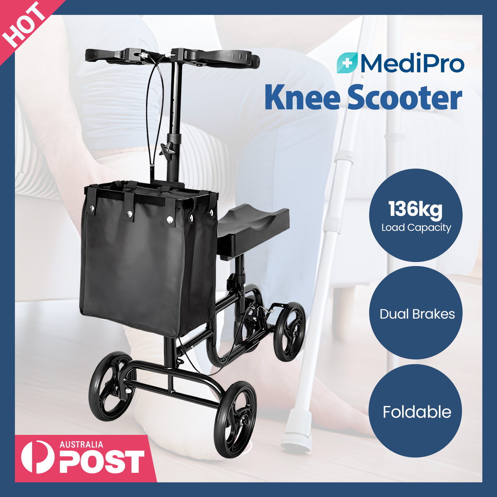 Knee Scooter Walker Mobility Walking Aid Foldable Alternative Crutches