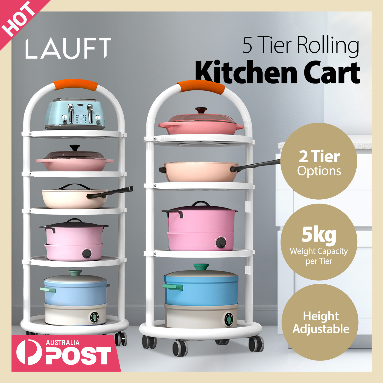 Kitchen Trolley Cart Rolling Storage Rack Shelf Organiser With Wheels 2 ...