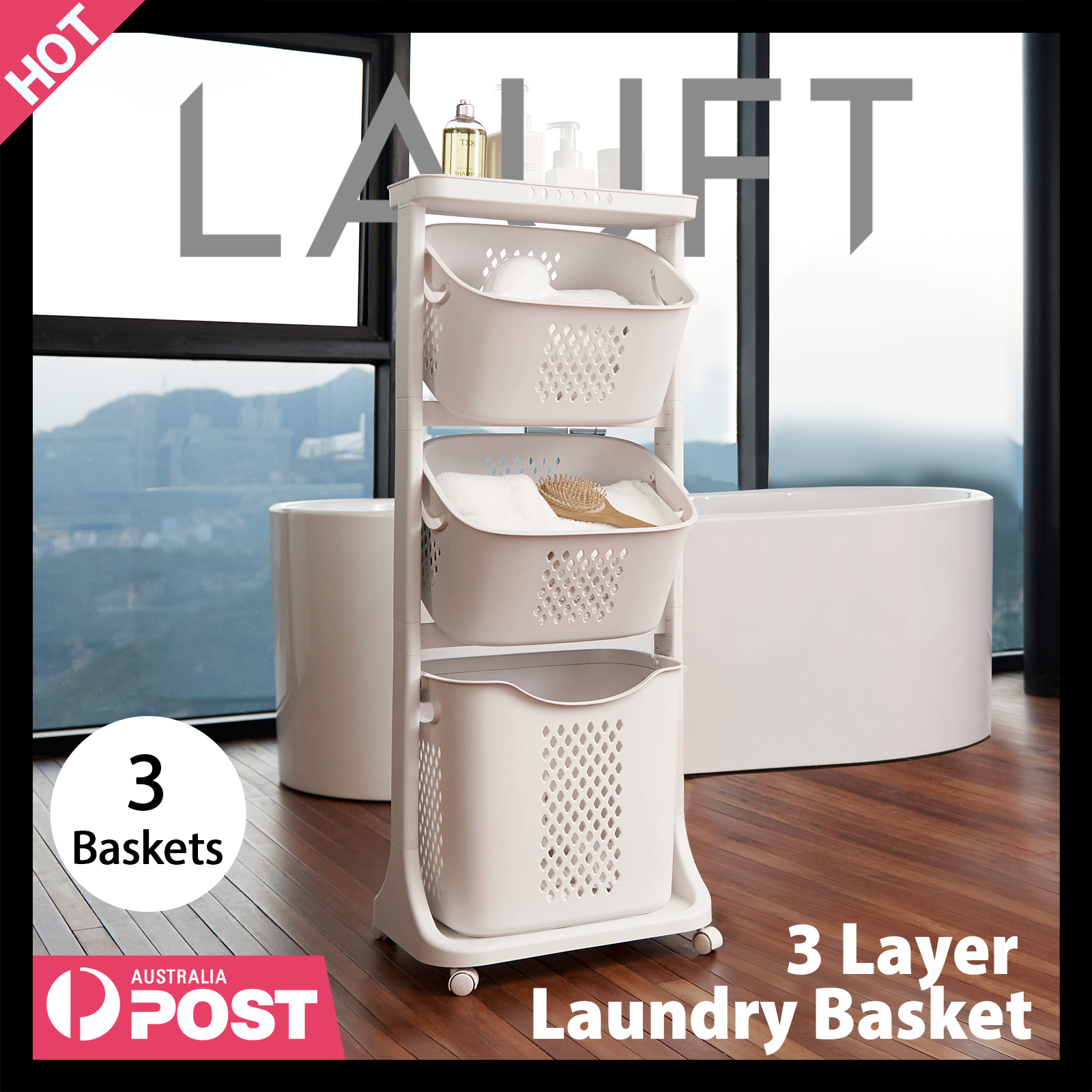 3 Layer Laundry Basket Bathroom Multi-Layer Clothes Storage Hamper
