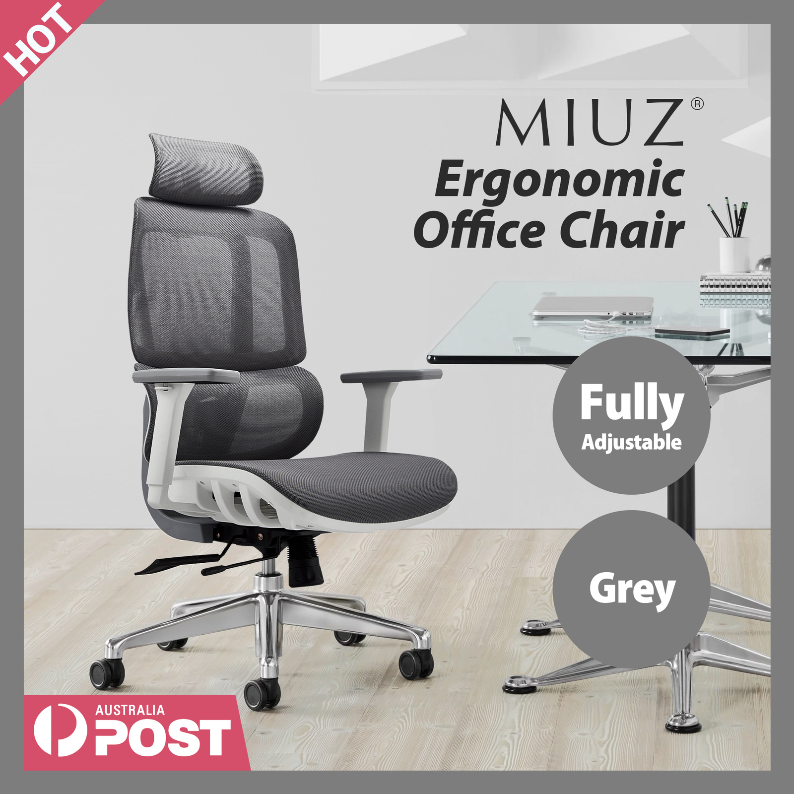 MIUZ Office Chair Executive Computer Chairs Study Home Mesh Lumbar Back ...