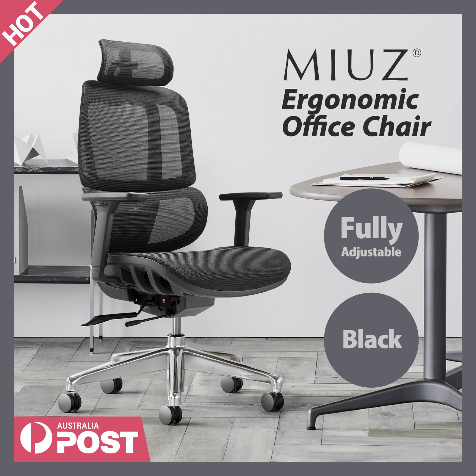 MIUZ Office Chair Executive Computer Chairs Study Home Mesh Lumbar Back ...