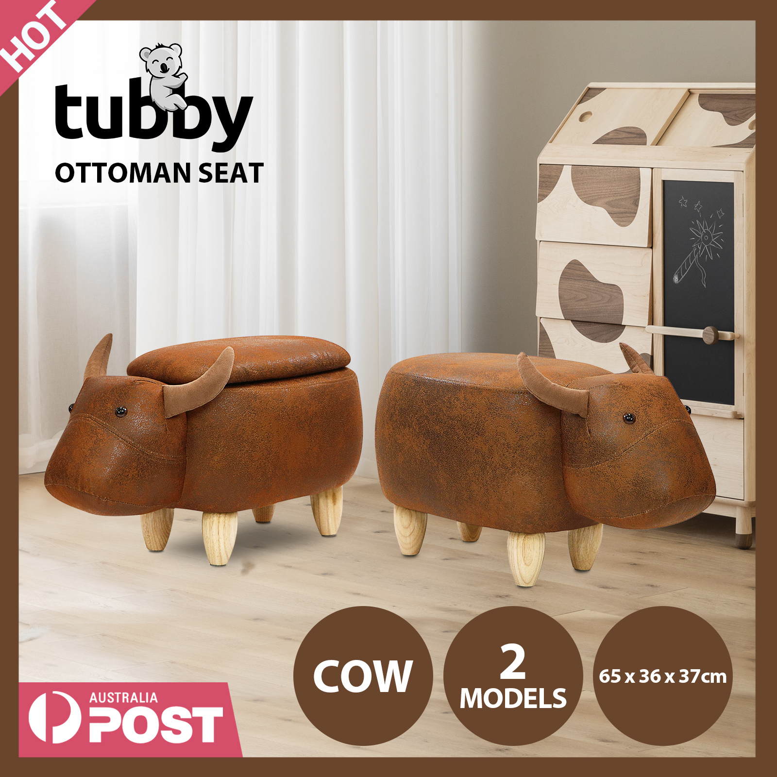 Kids Storage Ottoman Bench Foot Rest Stool Bedroom Cow Chair Leather Seat