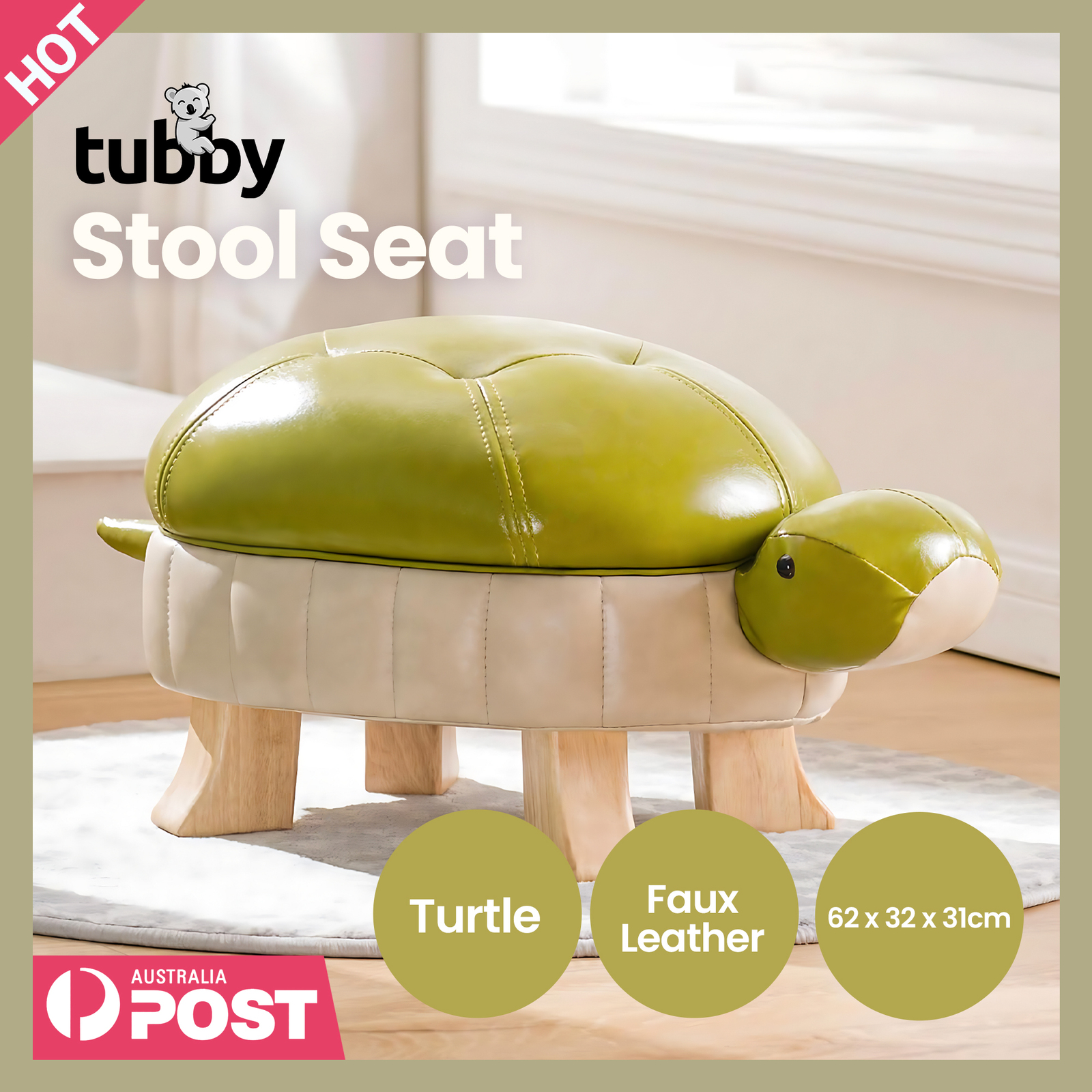 Kids Ottoman Seat Foot Rest Stool Bedroom Turtle Chair Leather Seat