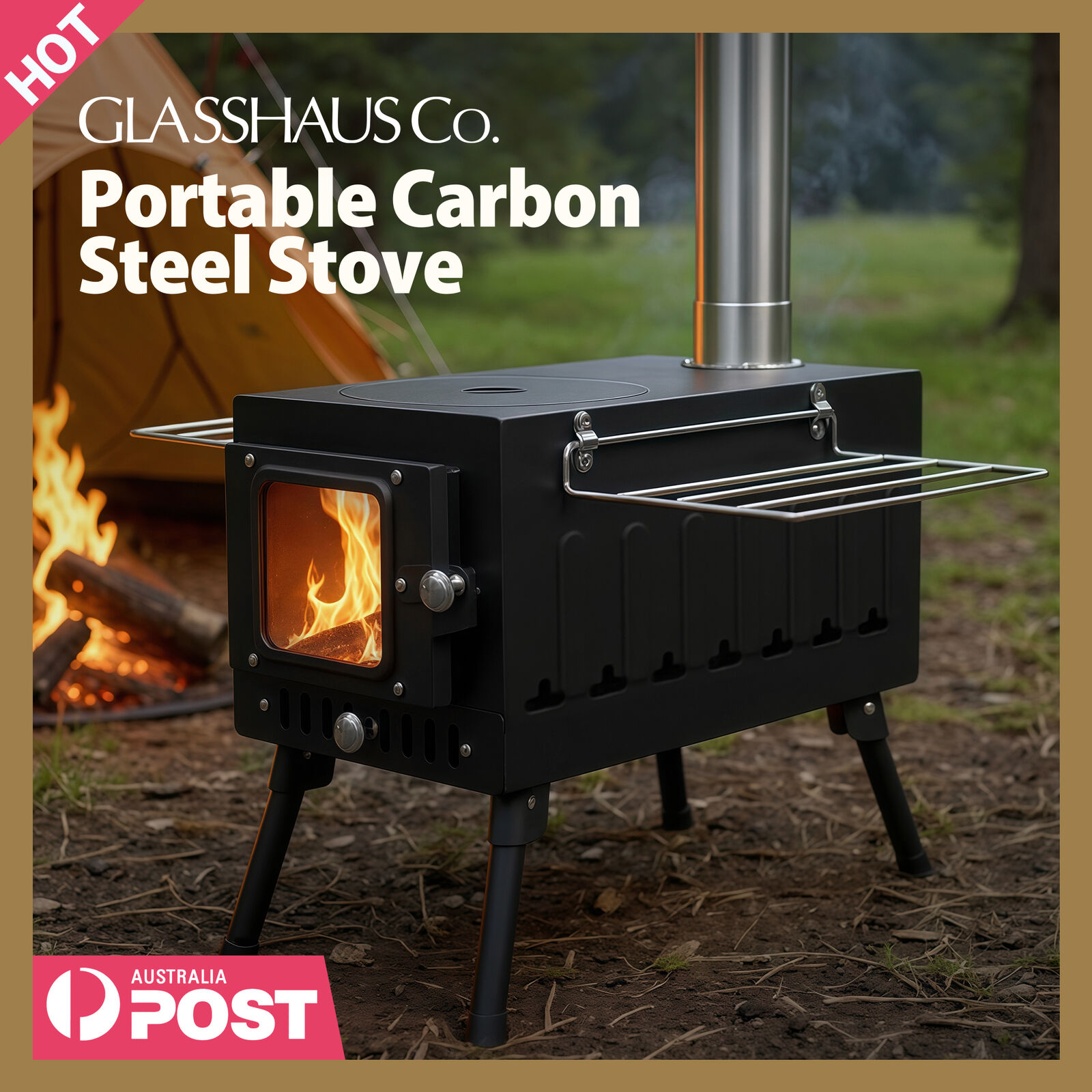 Portable Outdoor Carbon Steel Tent Heating Stove Fire Wood Heater ...