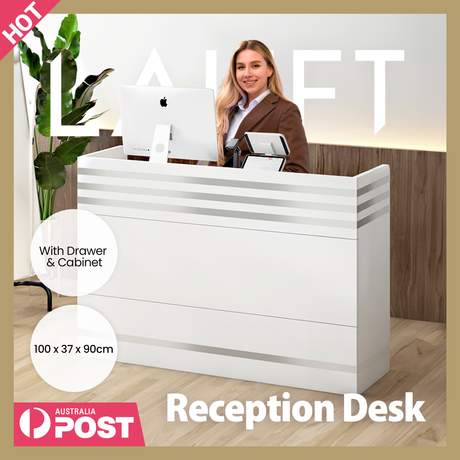 Reception Office Desk Counter with Cabinet & Drawer Front Desk Lobby ...