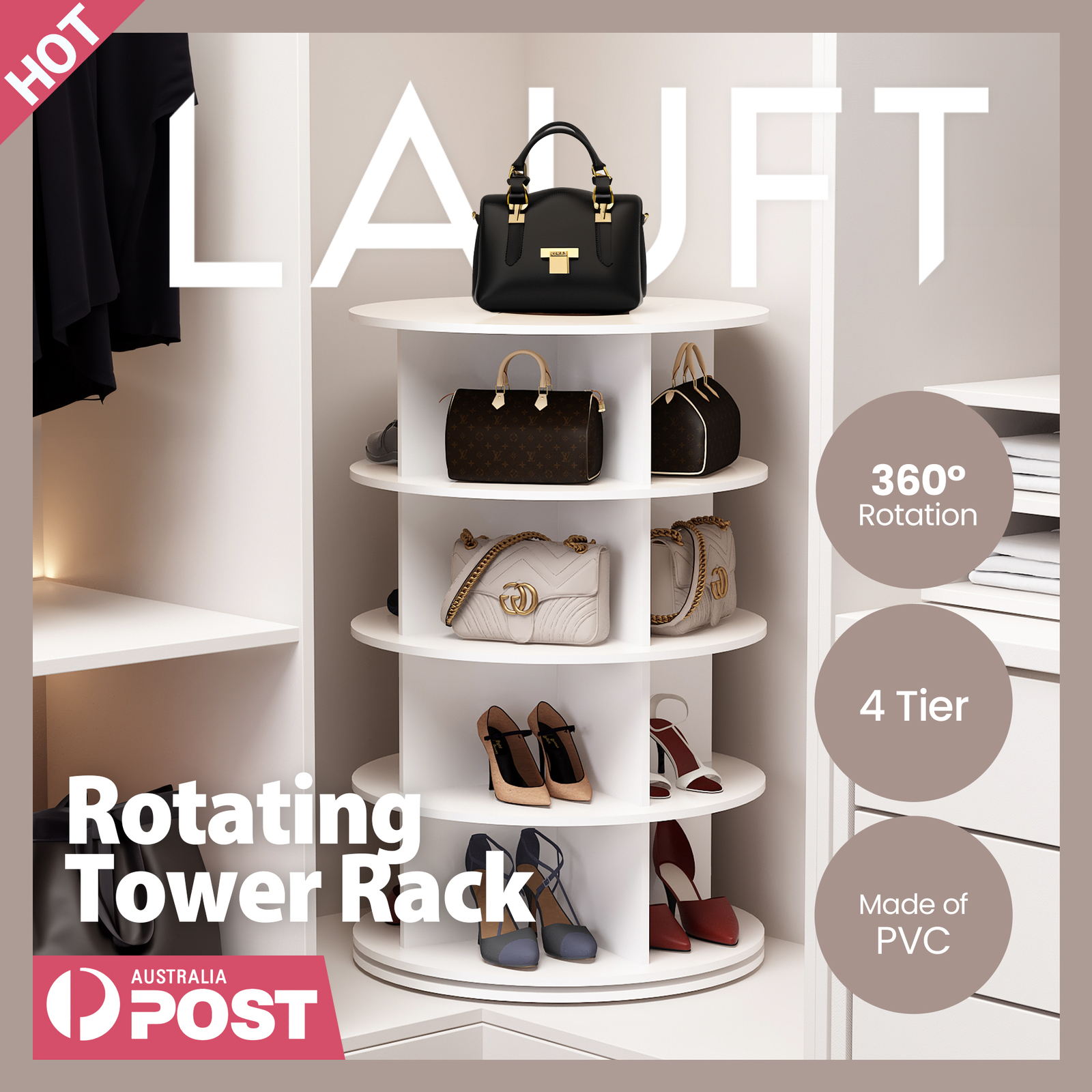 4 Tier 360 Swivel Rotating Shoe Rack Tower Book Storage Organizer ...