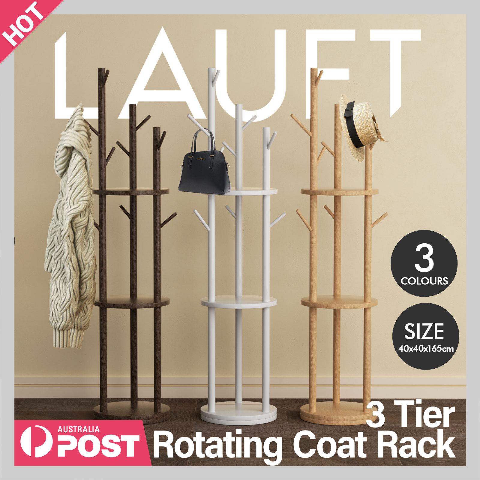 Rotating 3-Tier Hat Coat Clothes Rack Jacket Garment Hanger Storage ...