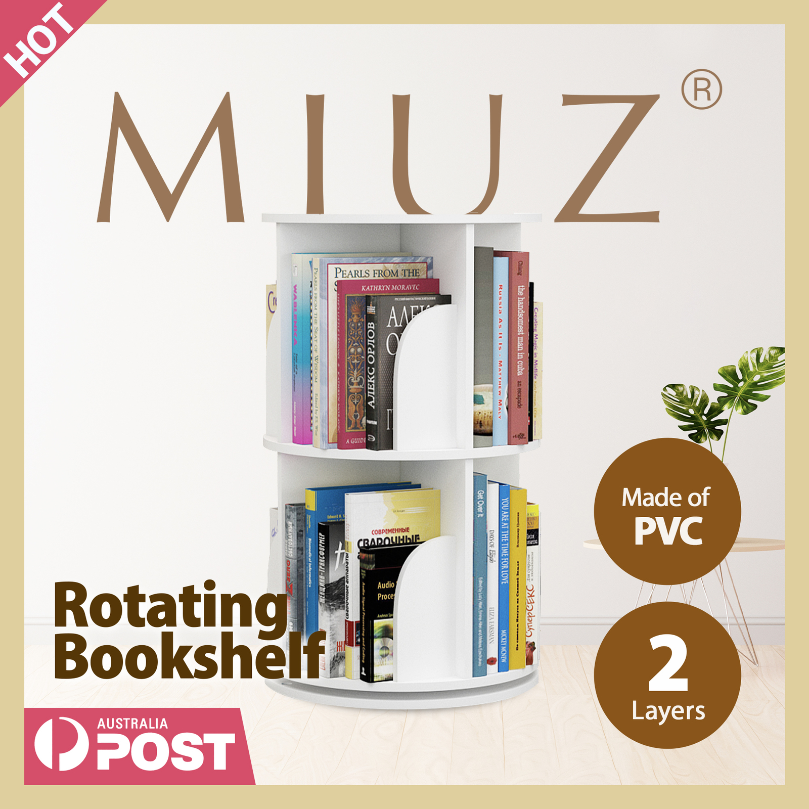 2-Tier Rotating Book Storage Shelf Bookcase Rotating Display Stand ...