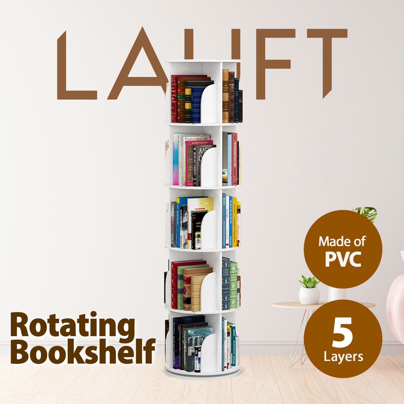 5-Tier Rotating Book Storage Shelf Bookcase Rotating Display Stand ...