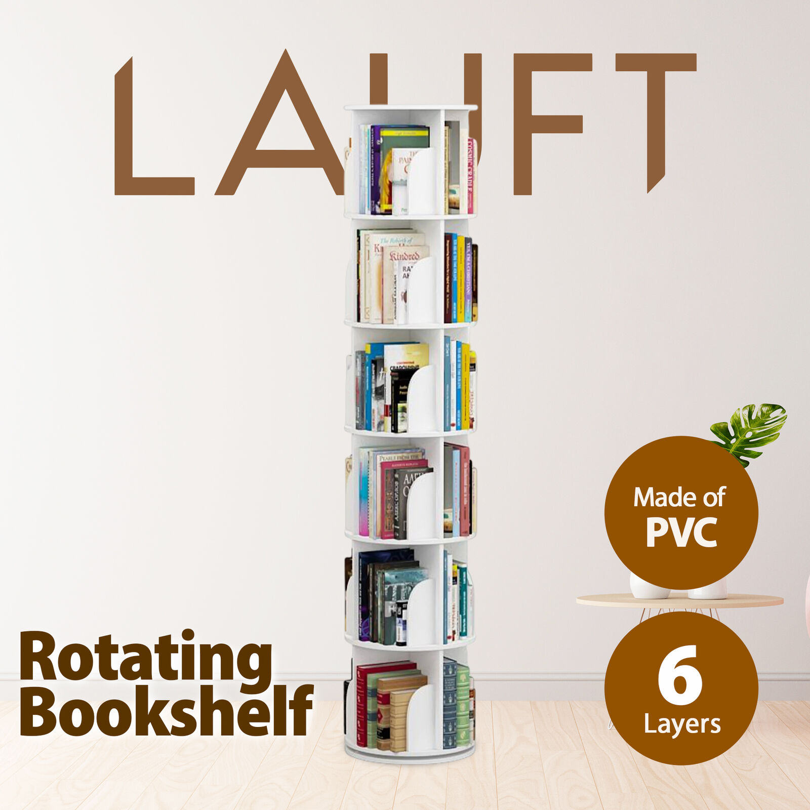 6-Tier Rotating Book Storage Shelf Bookcase Rotating Display Stand ...