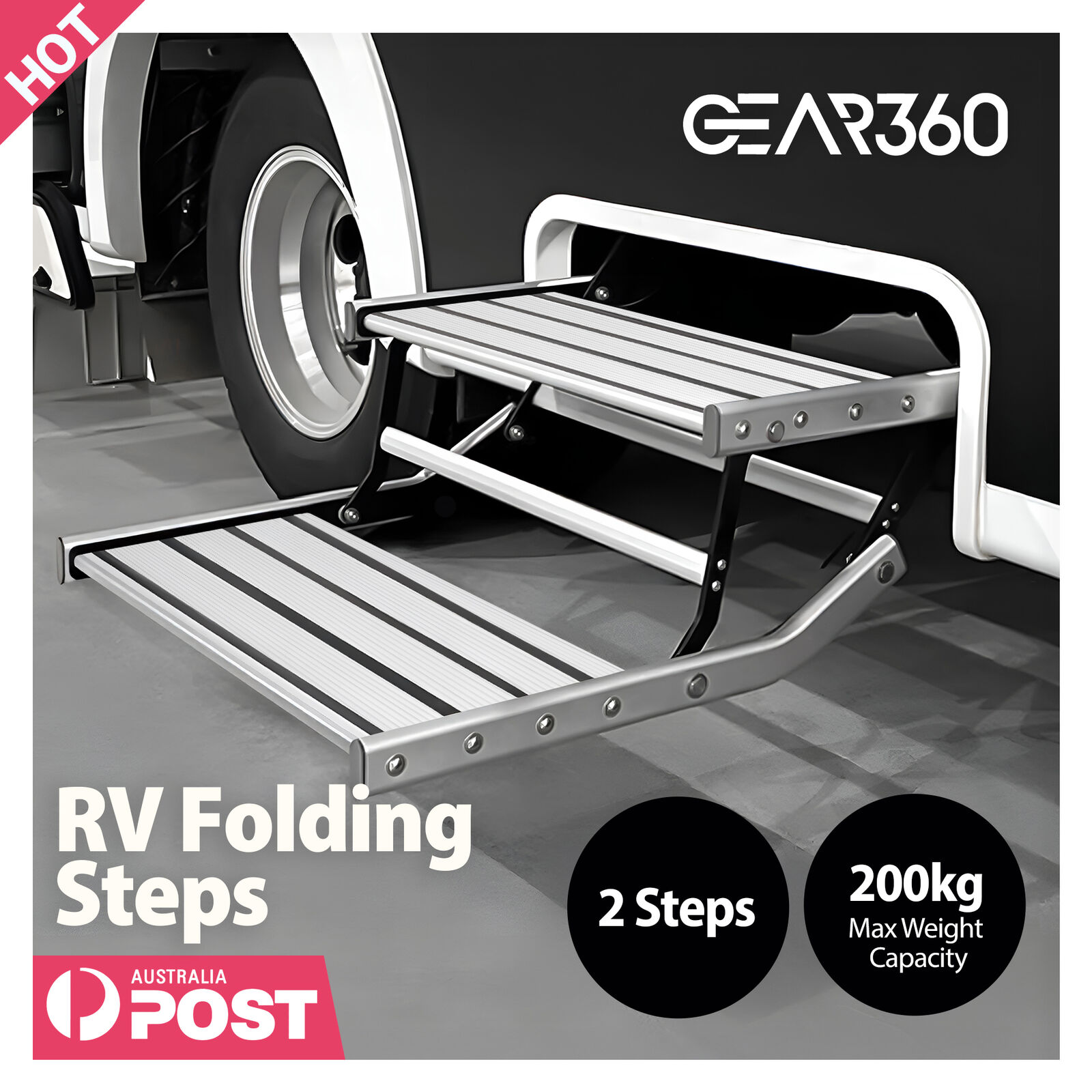 Gear360 2-Step RV Folding Steps - Heavy-Duty Pull-Out Aluminum Step ...
