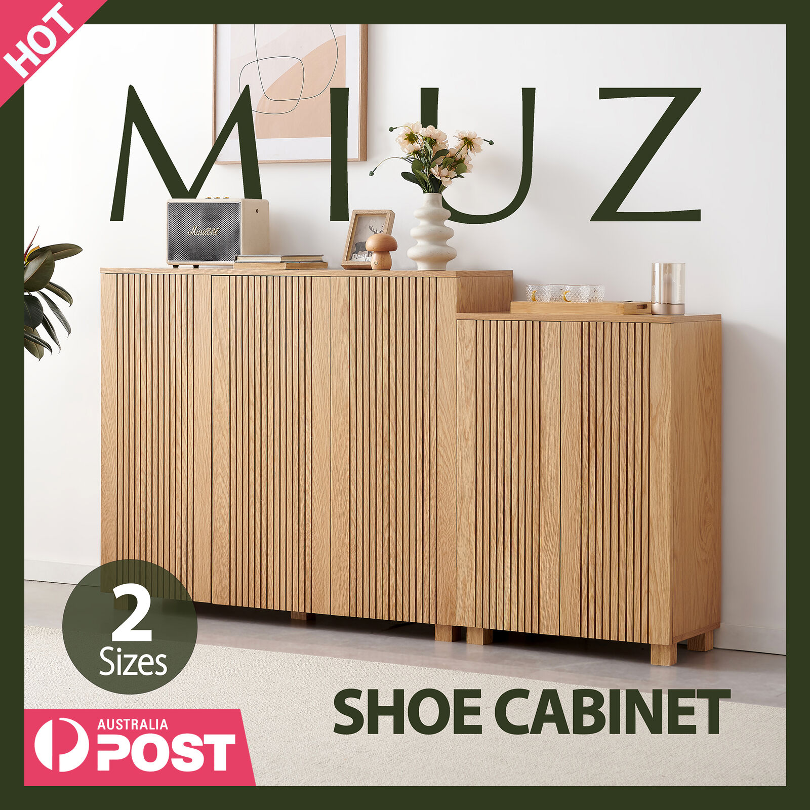 MIUZ Wooden Oak Veneer Shoe Rack Storage Cabinet, Shoe Organiser ...