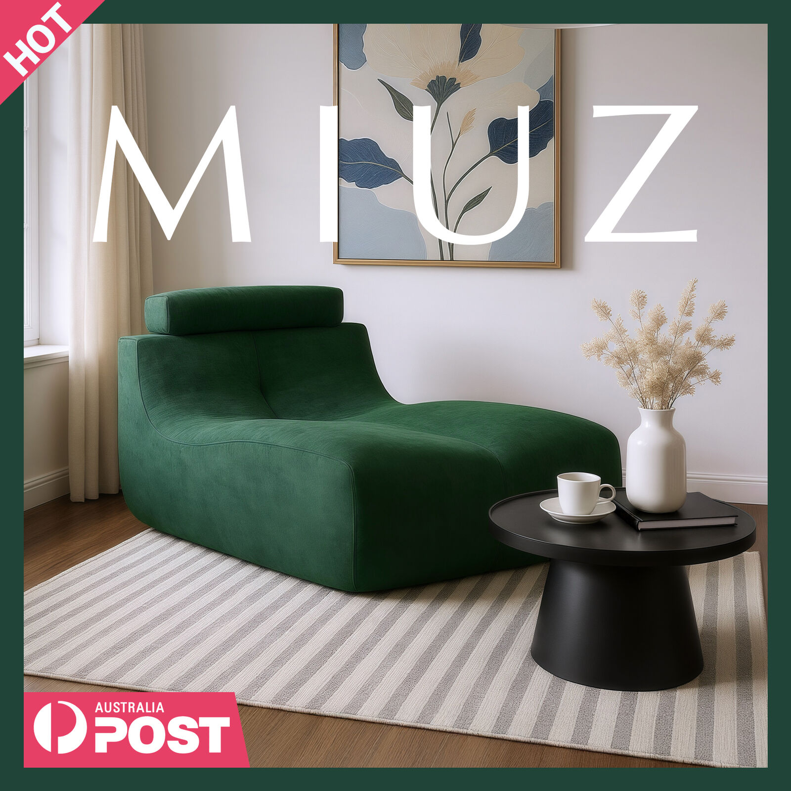 MIUZ Lounge Chaise Sofa, 1PC Modular Sofa Lounge Chair, Green Accent ...