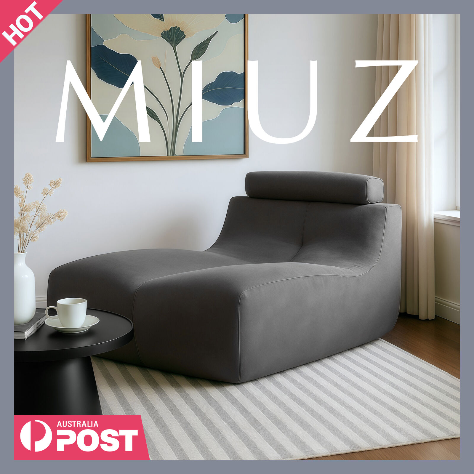 MIUZ Lounge Chaise Sofa, 1PC Modular Sofa Lounge Chair, Grey Accent ...