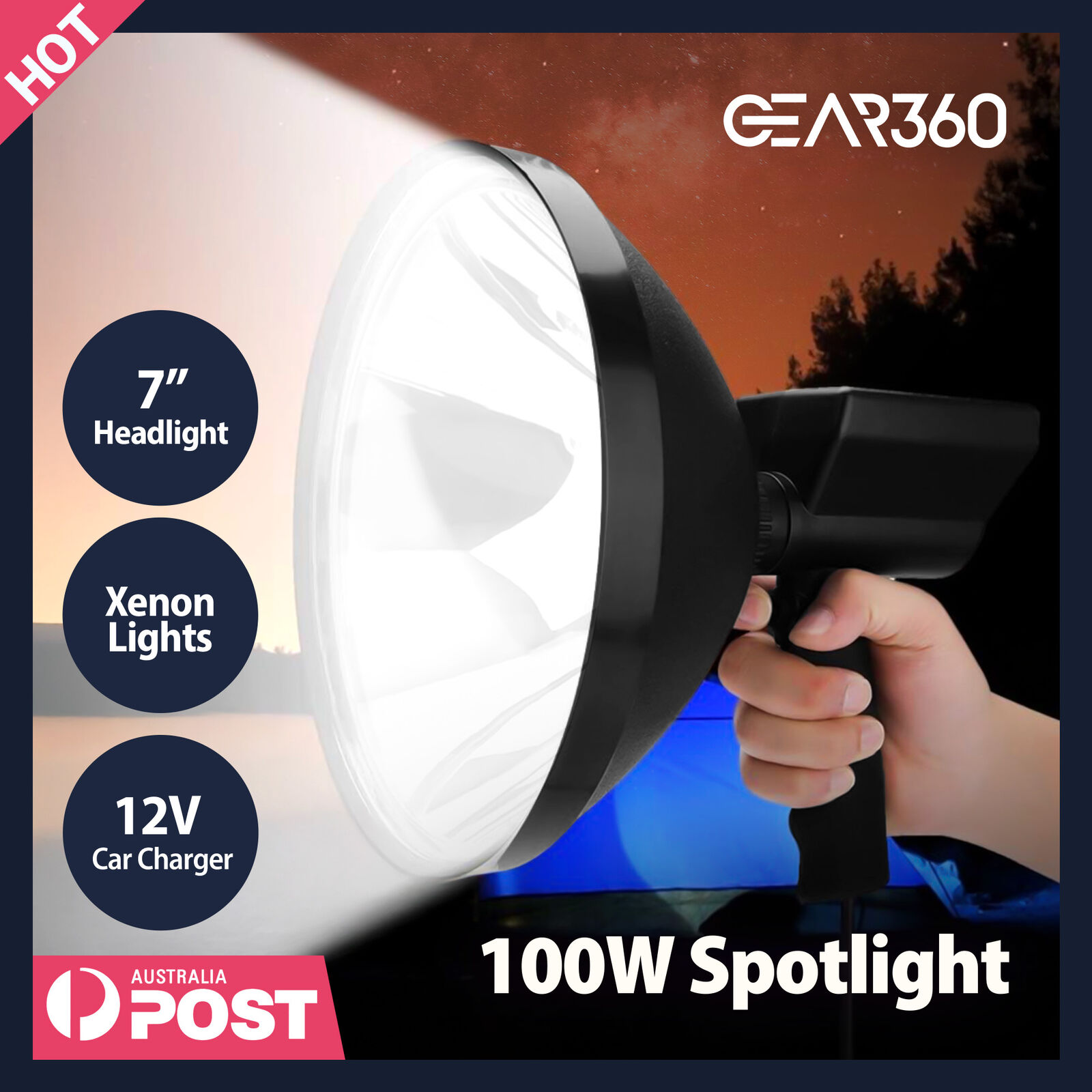 7" LED Handheld Spotlight HID Torch Hunting Camping Car 100W Flashlight