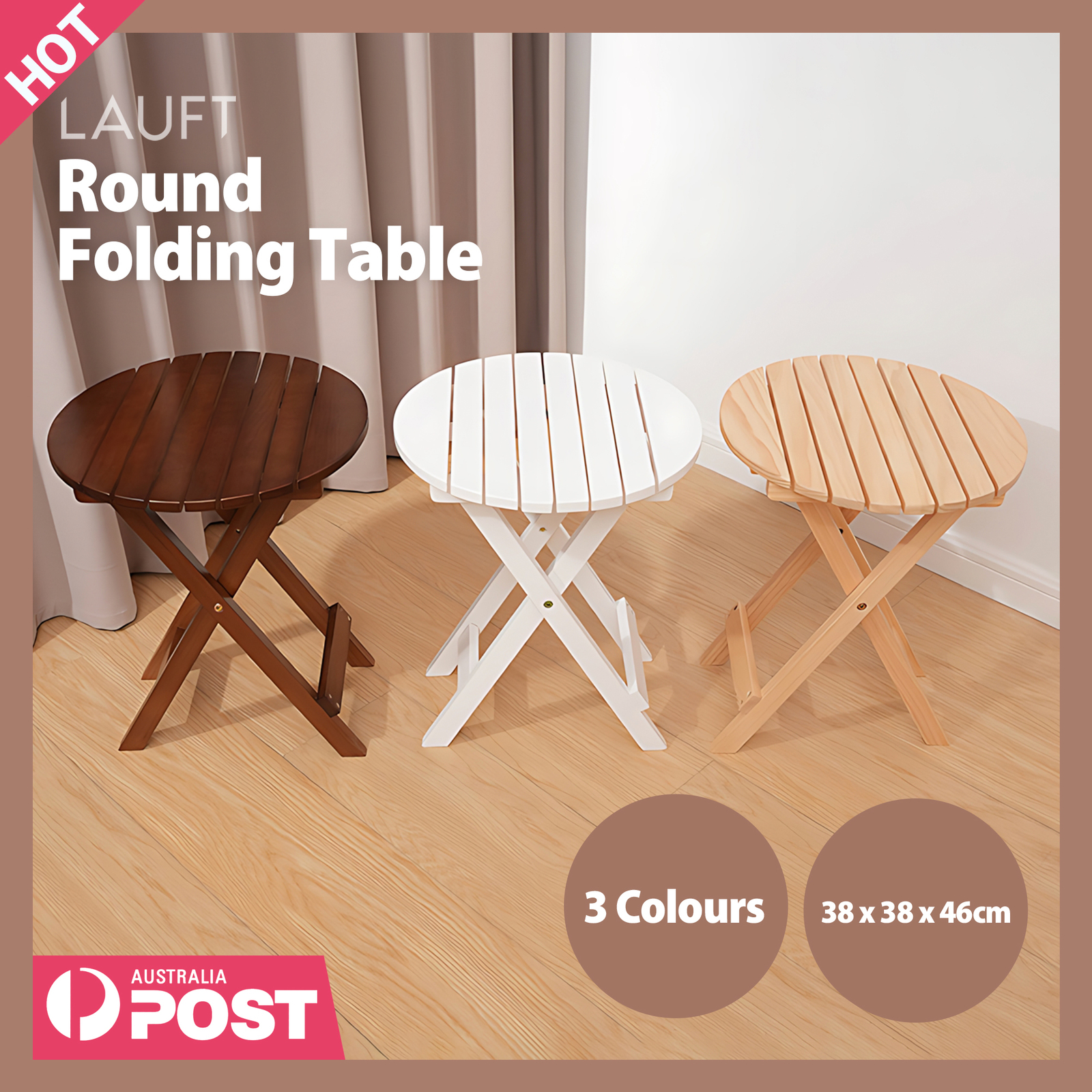 Round Folding Table Solid Bamboo Wood Foldable Table Patio Picnic ...