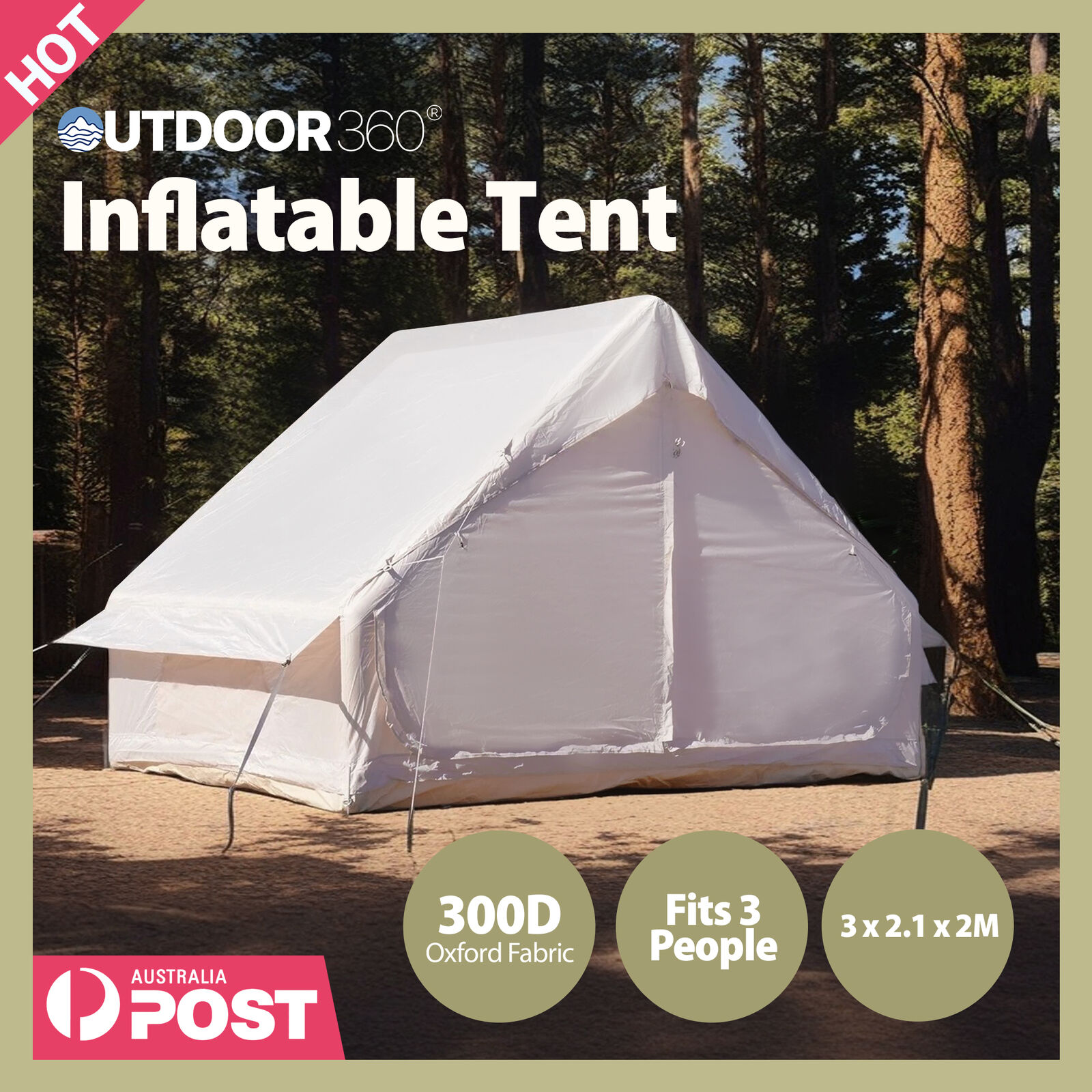 Inflatable Tent Camping Hiking Pop Up Beach Tent Air Tents 3 x 2.1 x 2M