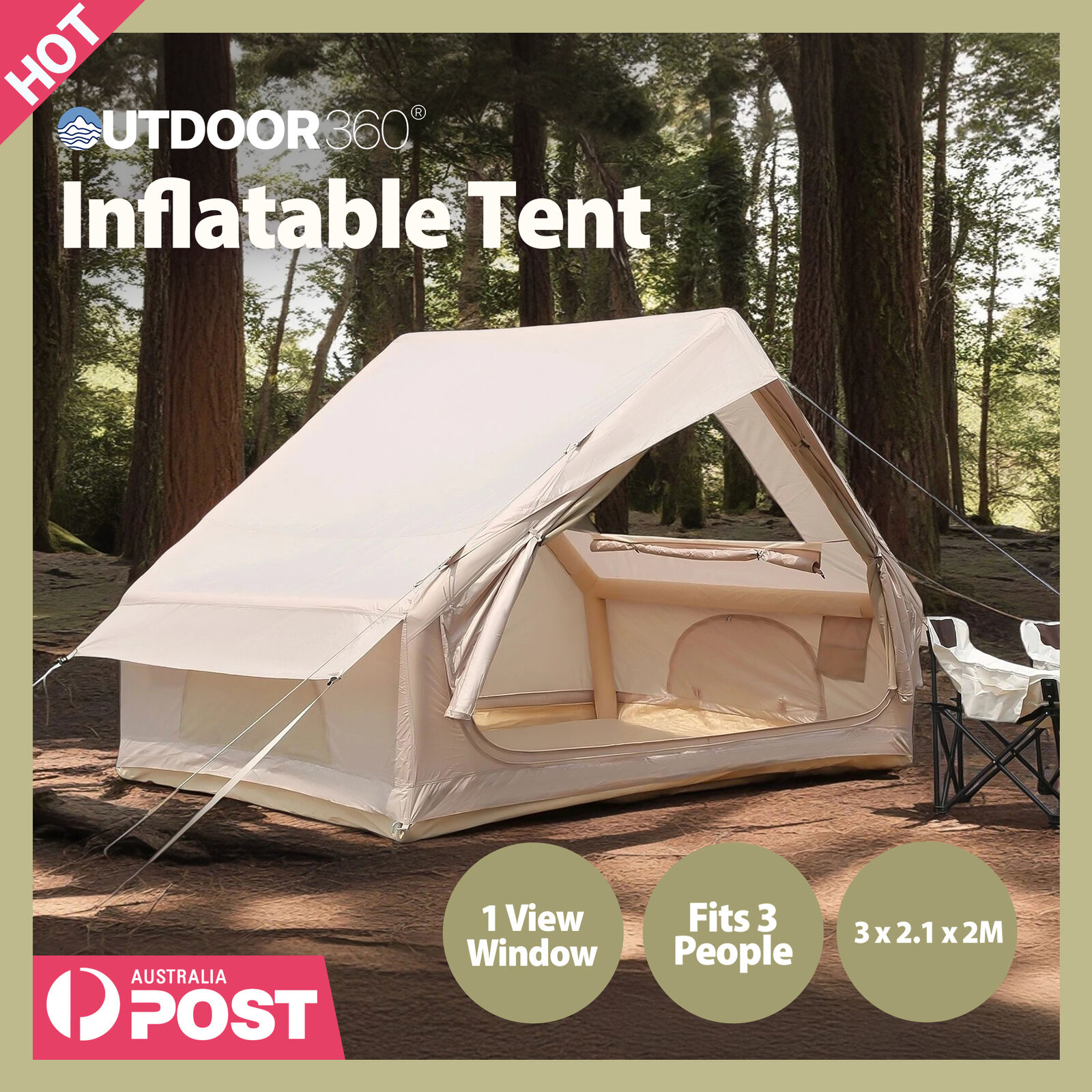 Inflatable Tent Camping Hiking Pop Up Beach Tent Air Tents 3 x 2.1 x 2M with View Window