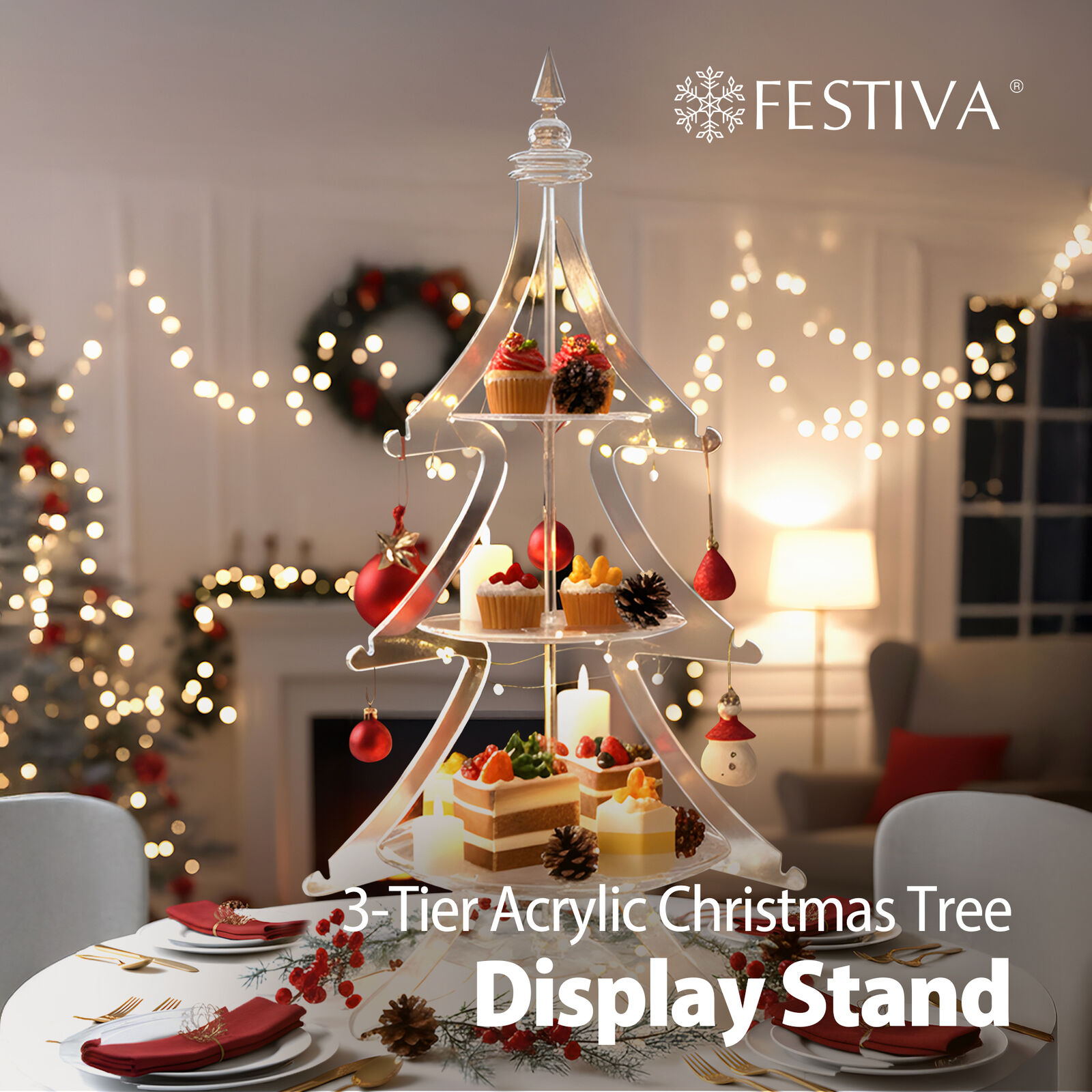 Clear Christmas Acrylic Tree Dessert Stand, 3-Tier Acrylic Cupcake ...